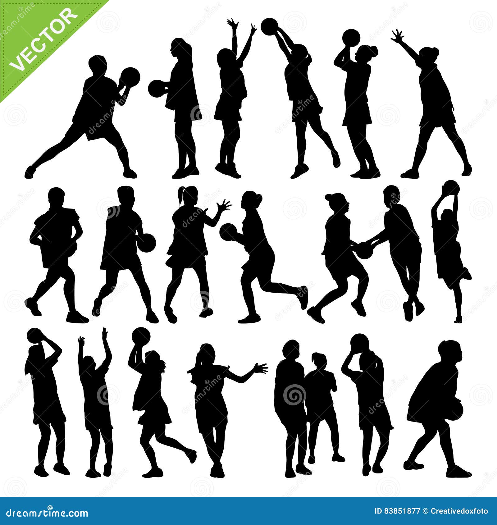 Netball Player Silhouettes Vector Stock Vector - Illustration of team ...