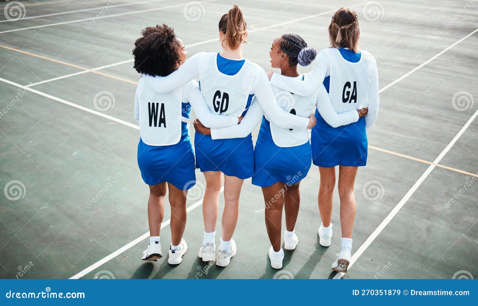 Netball Team Sport On Court And Diversity Athlete Group And Training