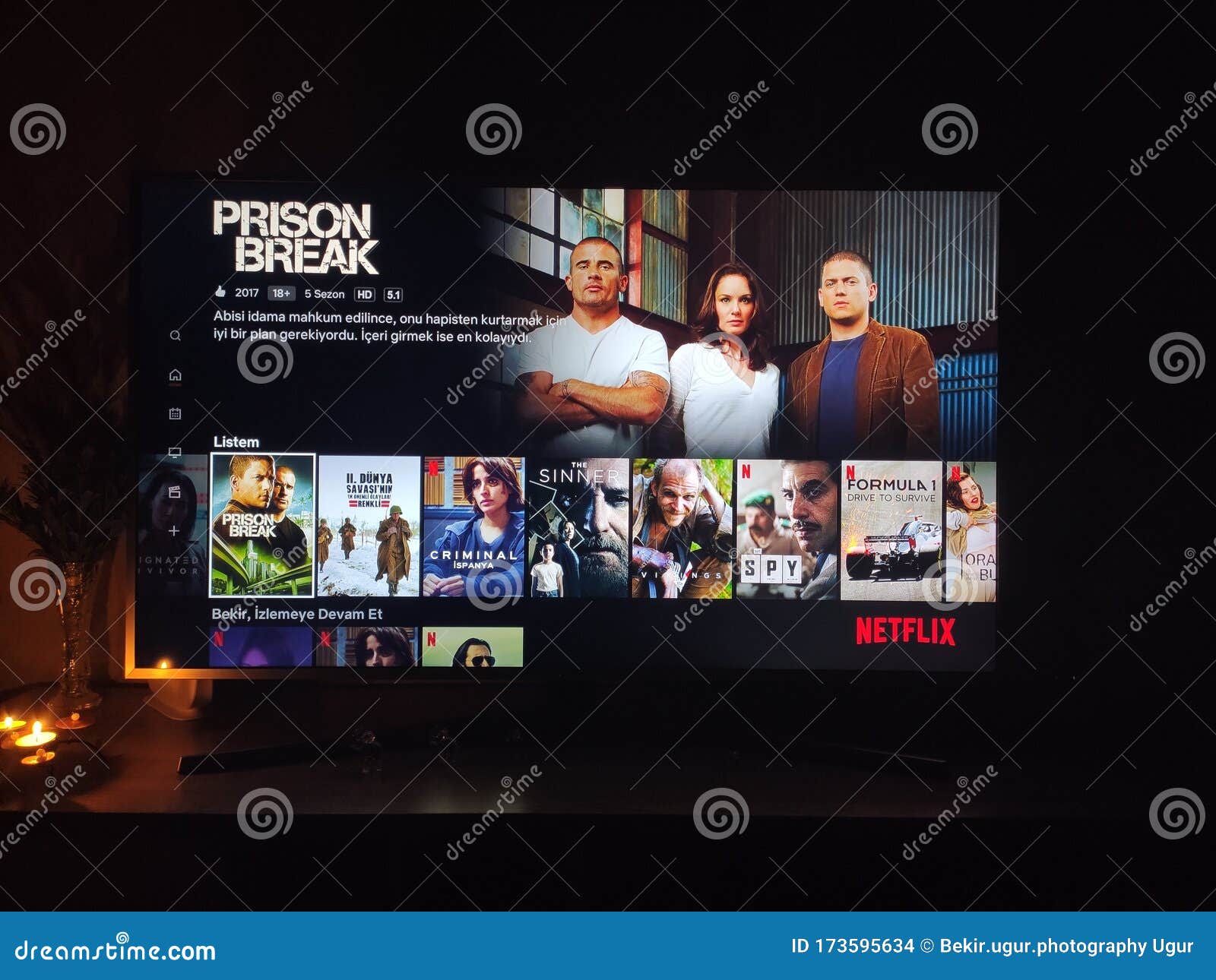 Netflix App on Tv Screen Playing and the `Prison Break` Series Logo ...