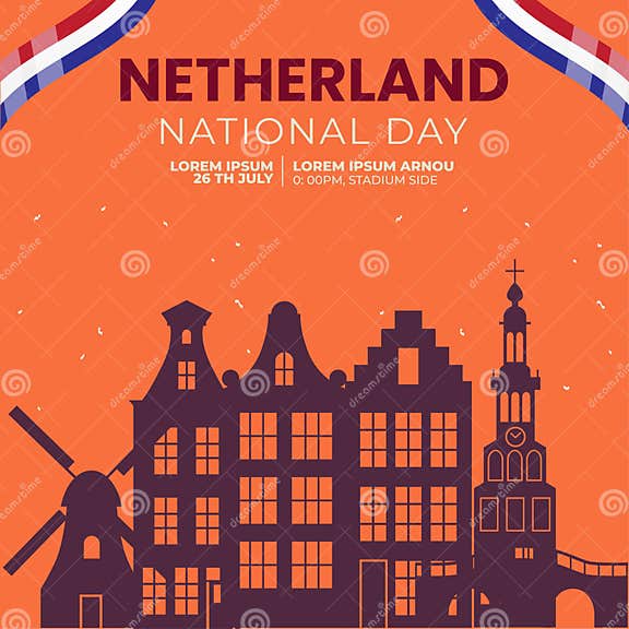 Netherlands National Day Social Media Post with Holland Flag . Landmark ...