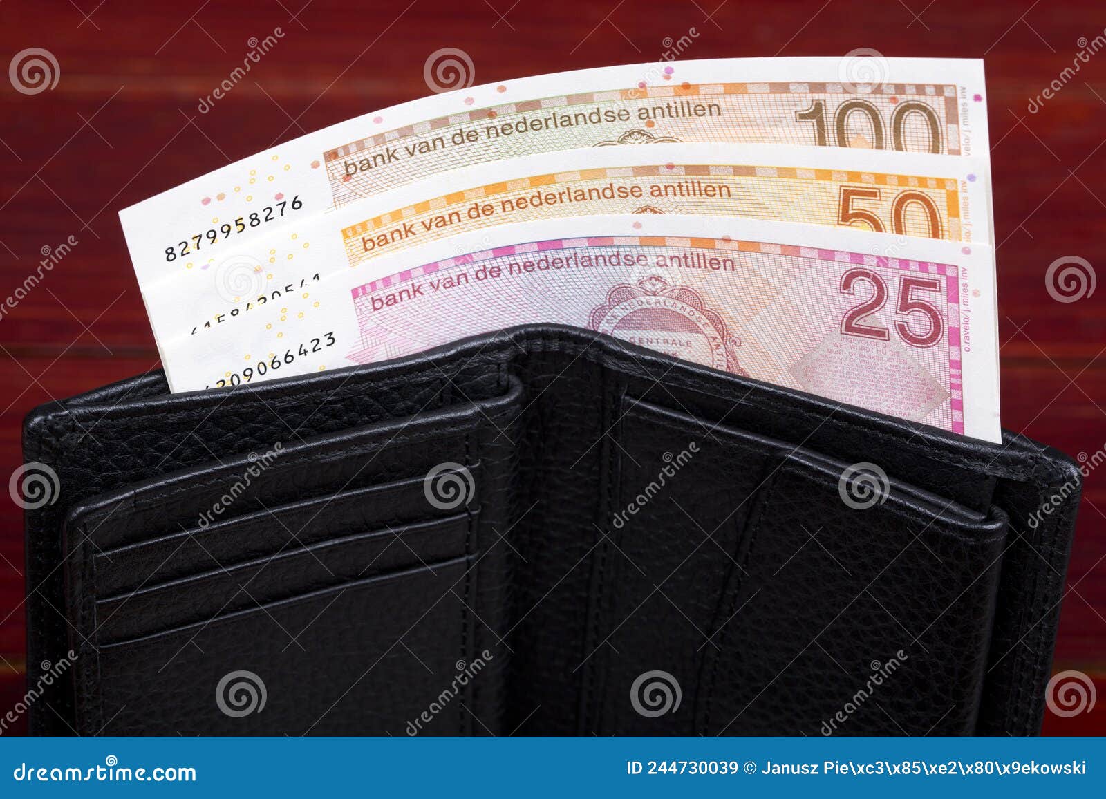 Netherlands Antillean Guilder in the Black Wallet Stock Image - Image ...