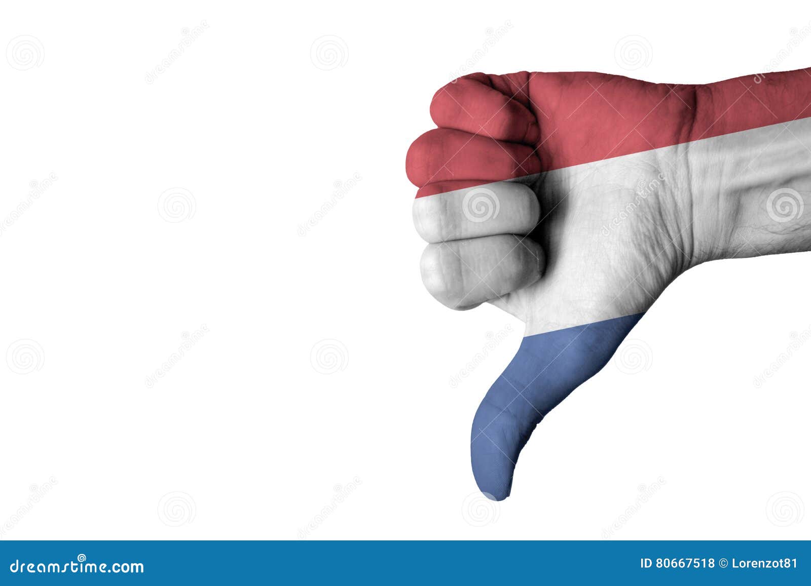 Netherlands Flag on Human Male Thumb Down Hand Stock Photo - Image of ...
