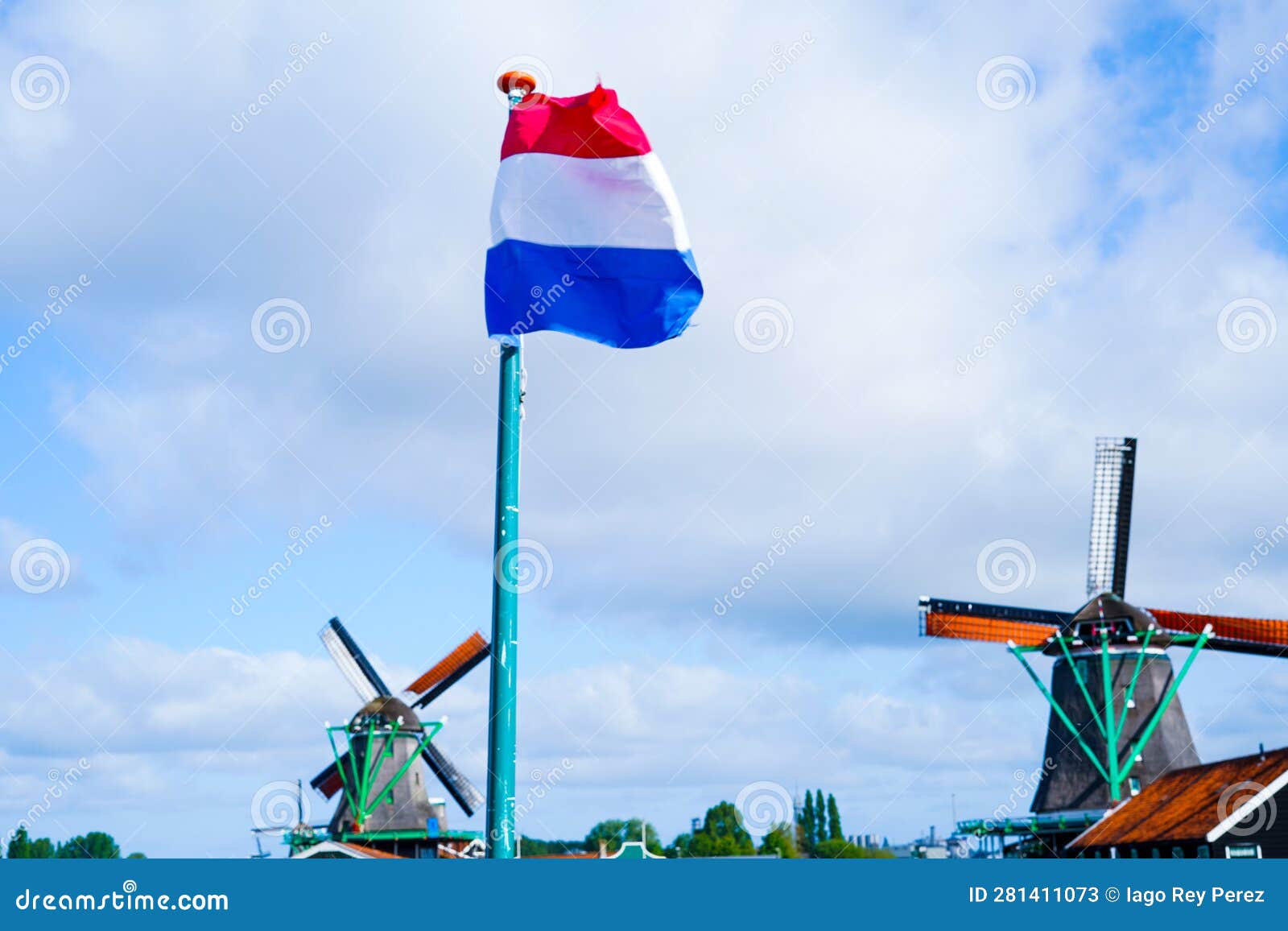 Netherlands Flag and Windmills Stock Image - Image of lake, wind: 281411073