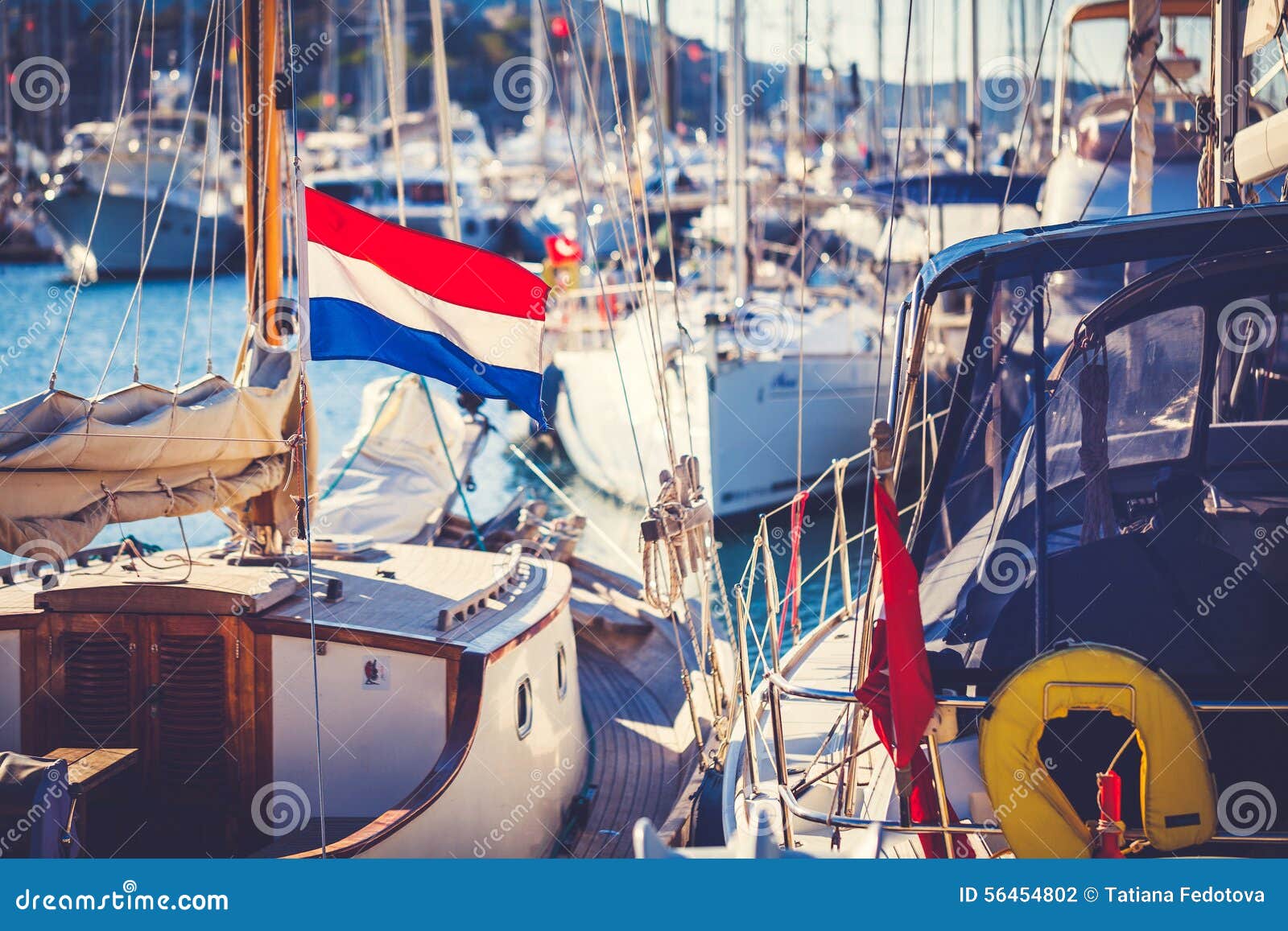 Netherlands flag on yacht stock photo. Image of ropes - 56454802