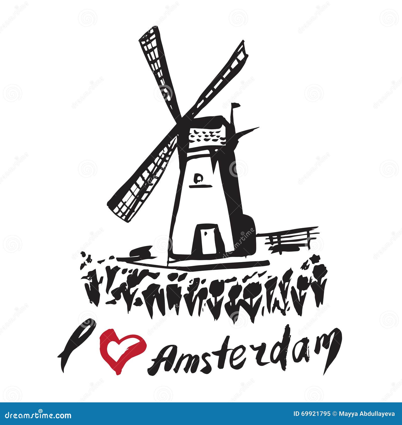 Netherlands Hand Drawn Windmill Stock Vector - Illustration of cartoon ...