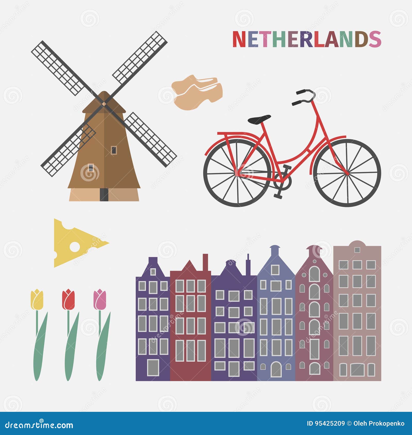 Netherlands Icon Set in Flat Style. Stock Illustration - Illustration ...