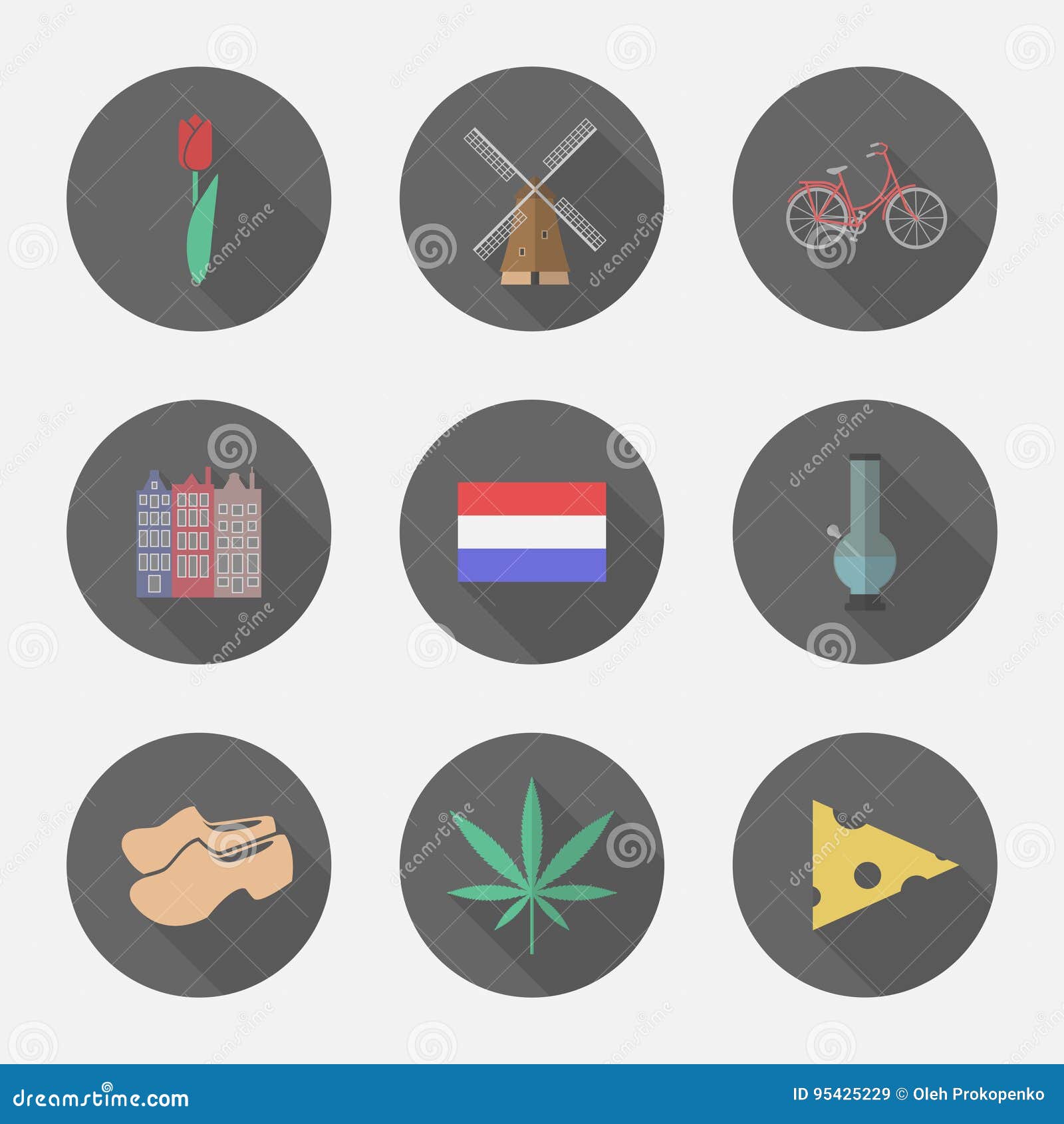 Netherlands Icon Set in Flat Style. Stock Vector - Illustration of ...