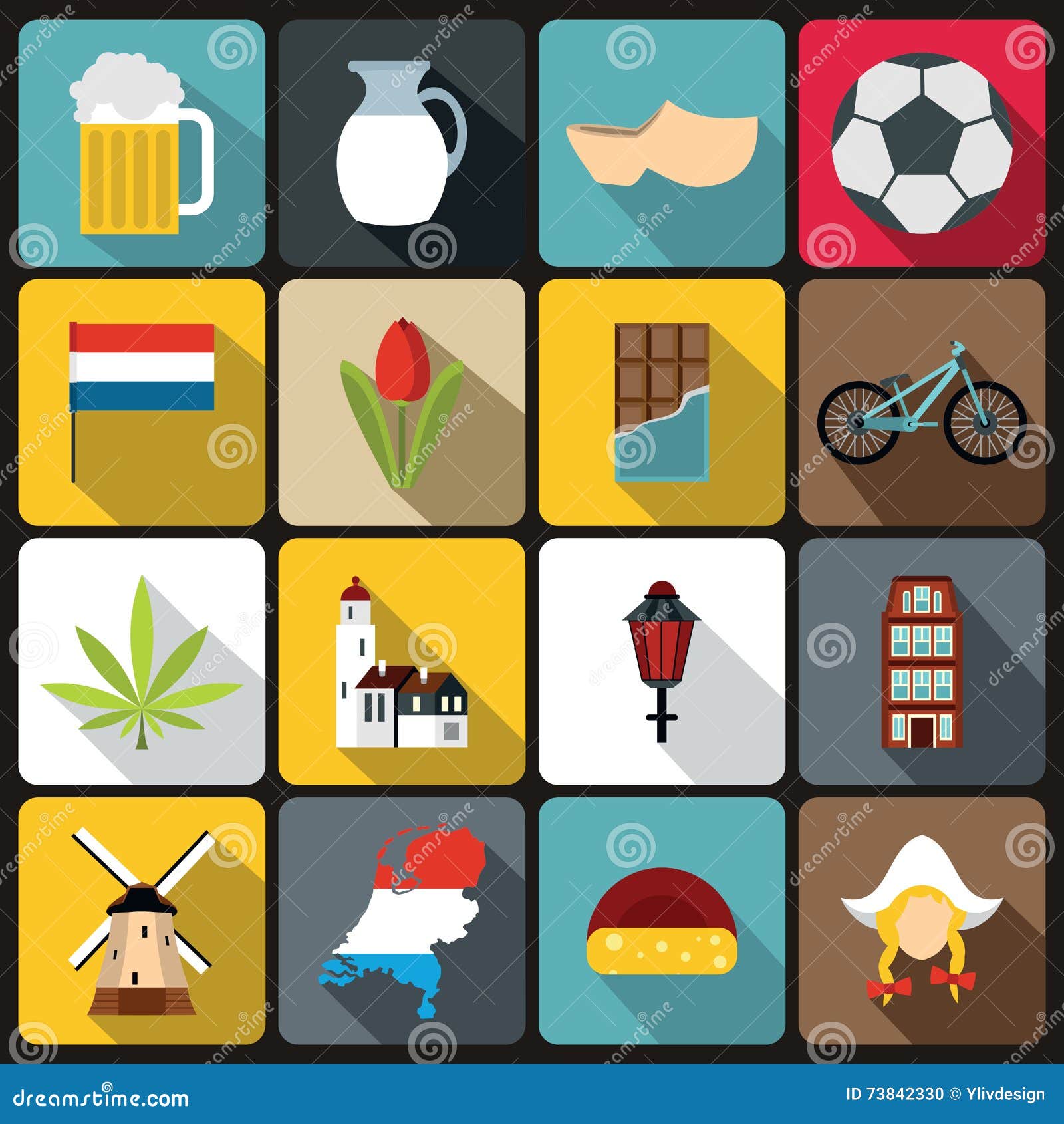 Netherlands Icons Set, Flat Style Stock Vector - Illustration of dutch ...
