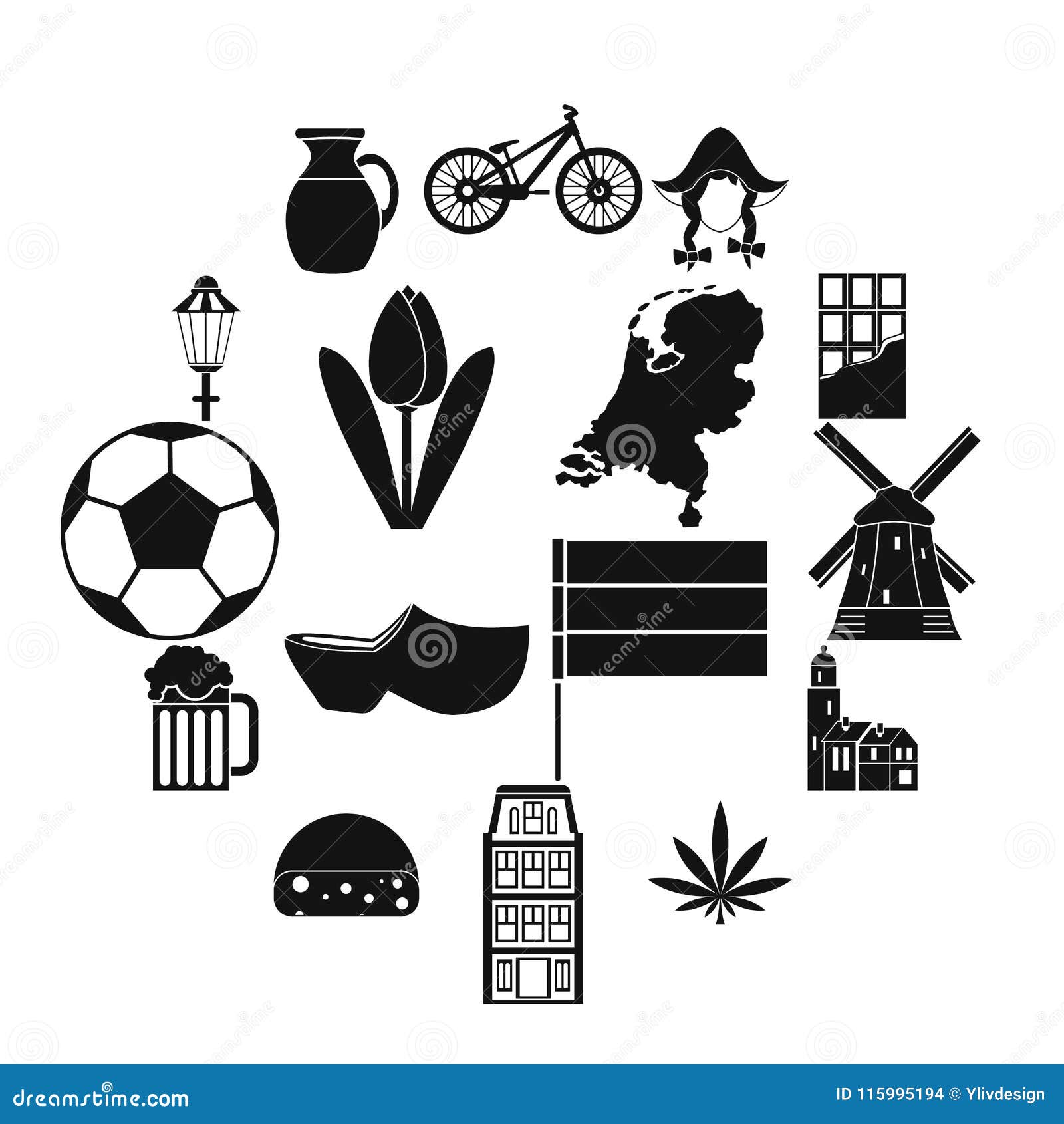 Netherlands Icons Set, Simple Style Stock Vector - Illustration of ...