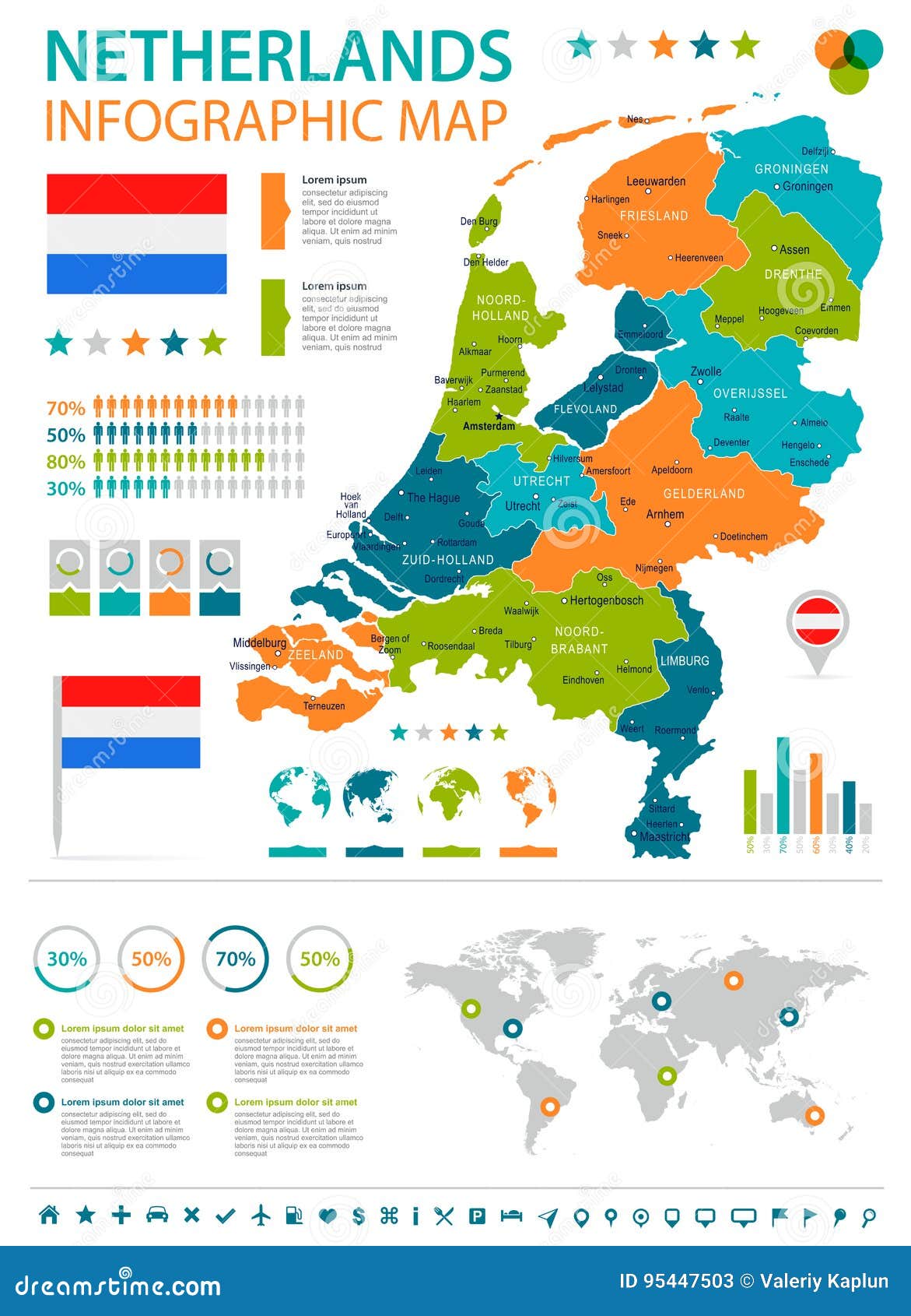 Netherlands - Infographic Map and Flag - Illustration Stock ...