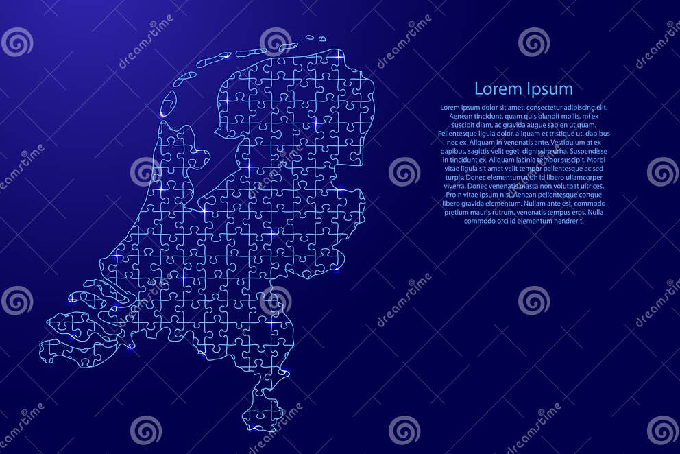 Netherlands Map from Blue Pattern from Composed Puzzles and Glowing ...