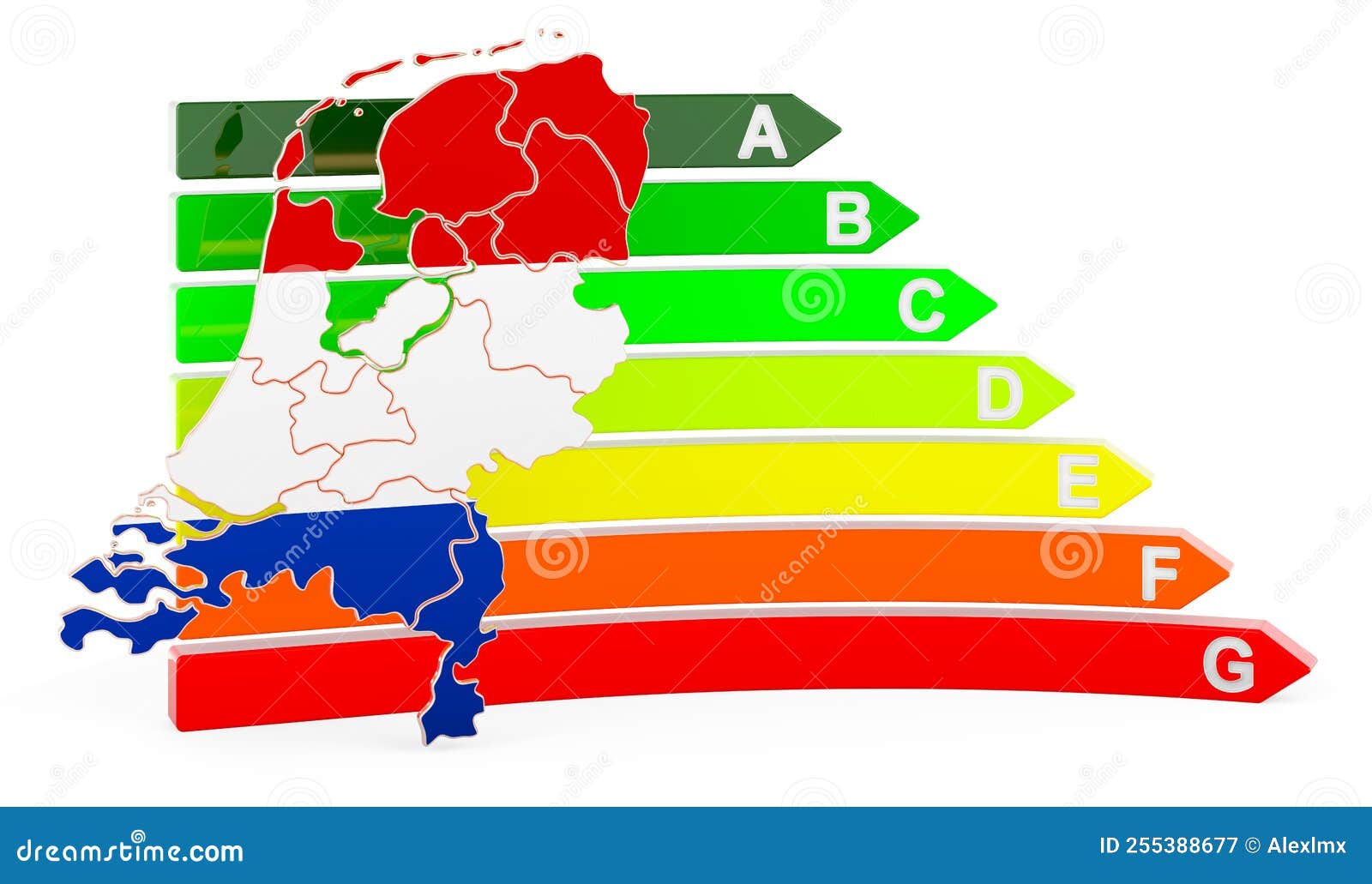 The Netherlands Map with Energy Efficiency Rating, 3D Rendering Stock ...