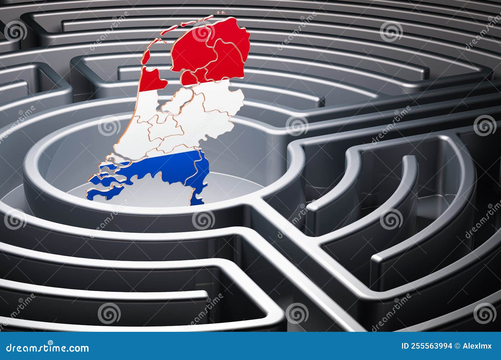 The Netherlands Map Inside Labyrinth, 3D Rendering Stock Illustration ...