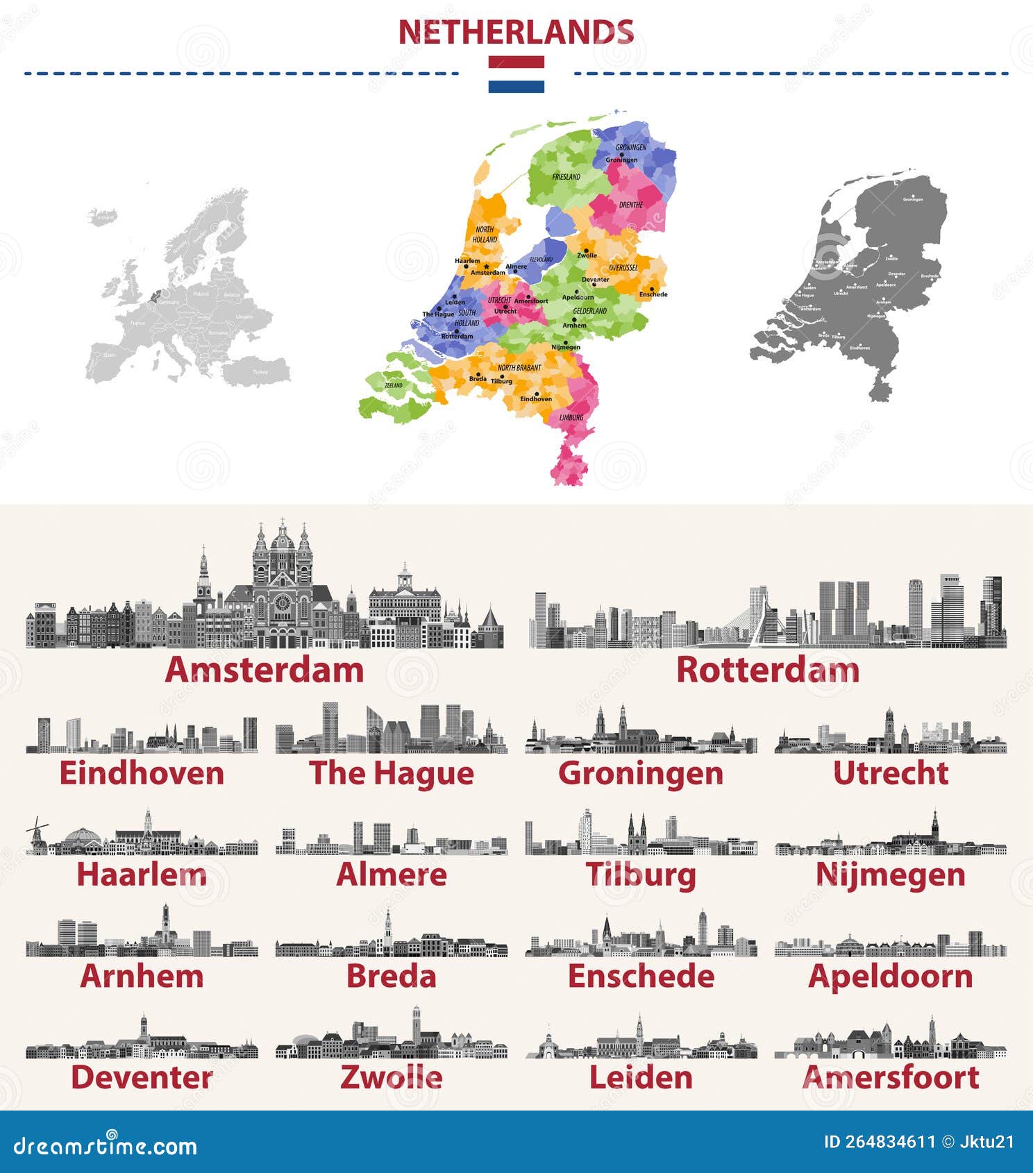 Netherlands Map with Main Cities on it. Dutch Cities Skylines ...