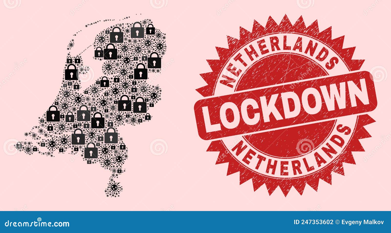 Netherlands Map Mosaic with Locks and Viruses and Distress Lockdown ...