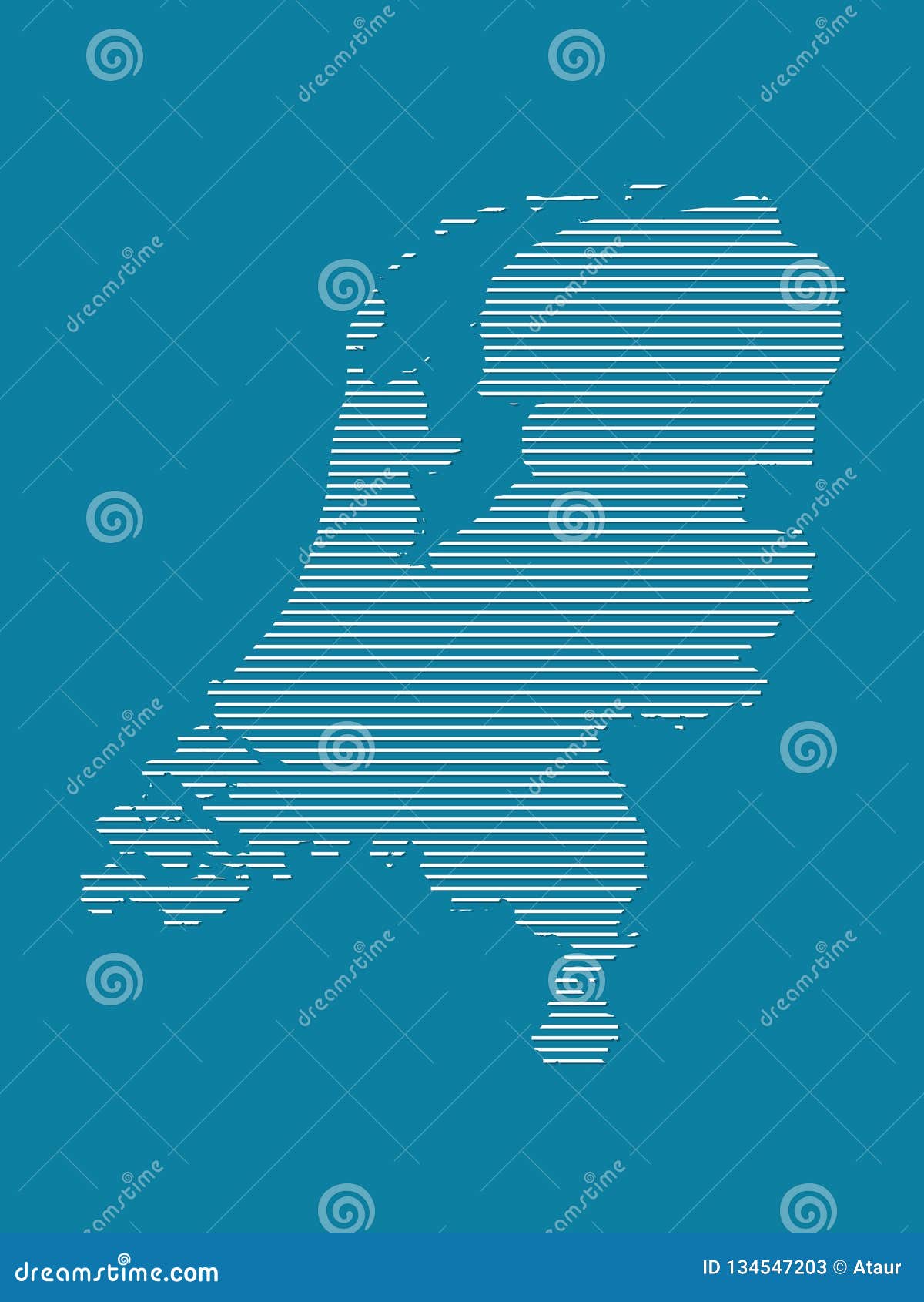 Netherlands Map Vector with Simple Straight Lines on Blue Background ...