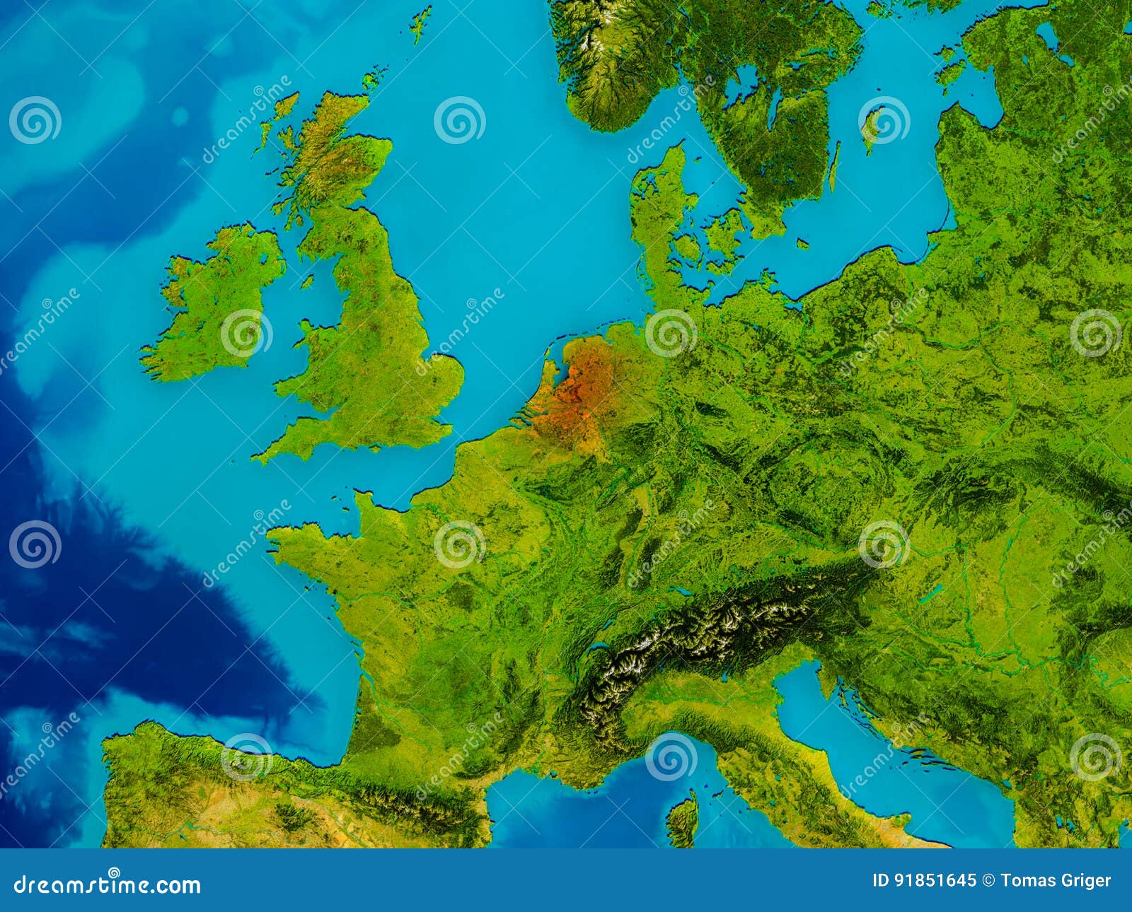 Netherlands on Physical Map Stock Illustration - Illustration of europe ...