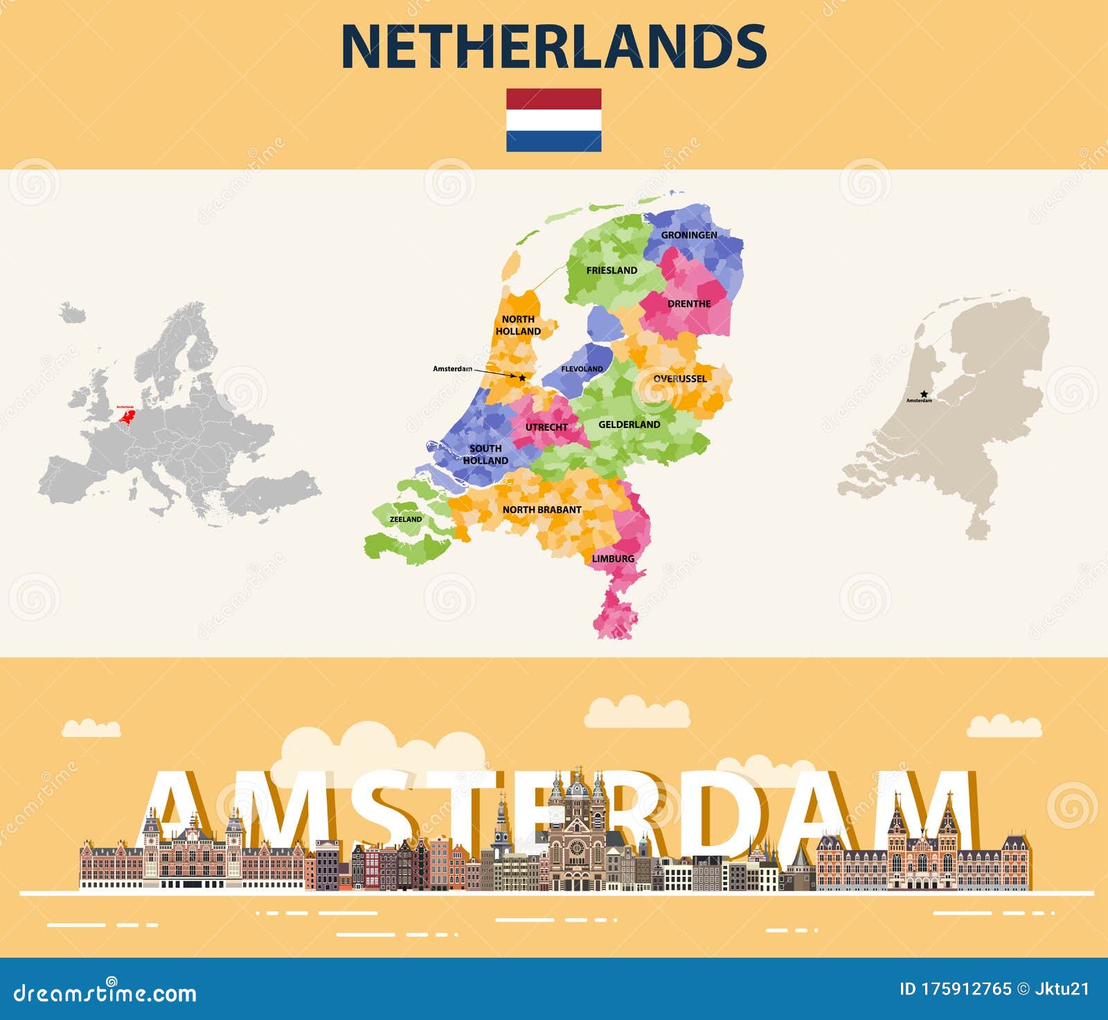 Netherlands Local Municipalities Map Colored by Provinces. Amsterdam ...