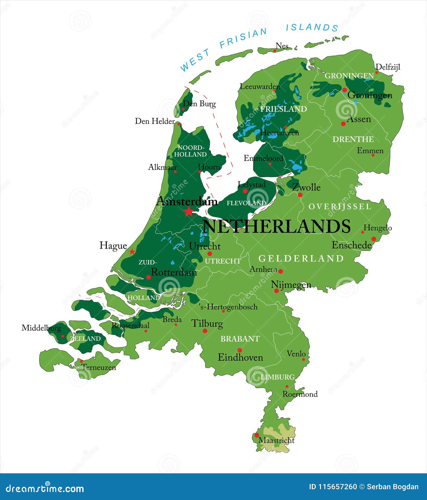Netherlands relief map stock vector. Illustration of hague - 115657260