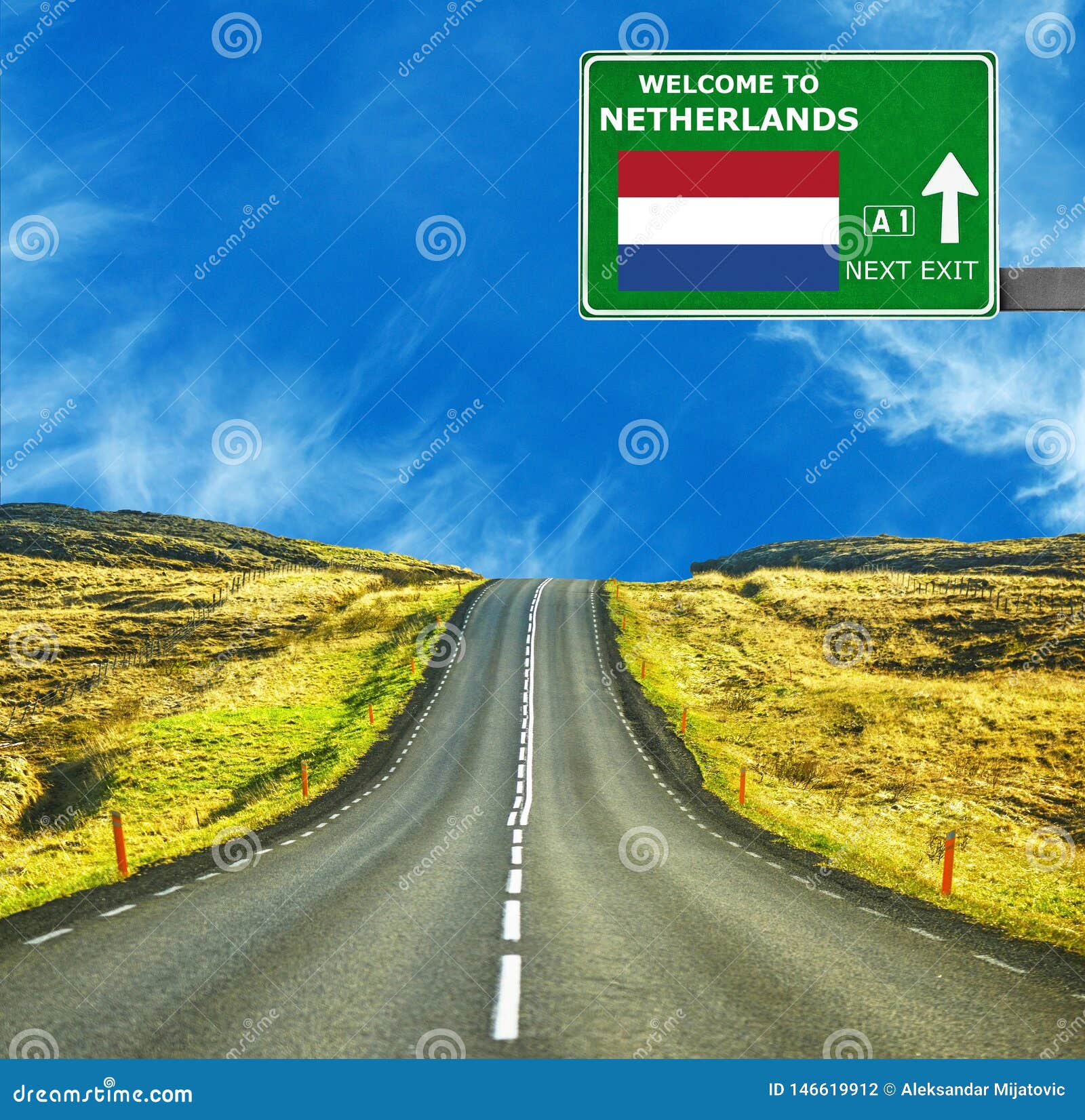Netherlands Road Sign Against Clear Blue Sky Stock Photo - Image of ...