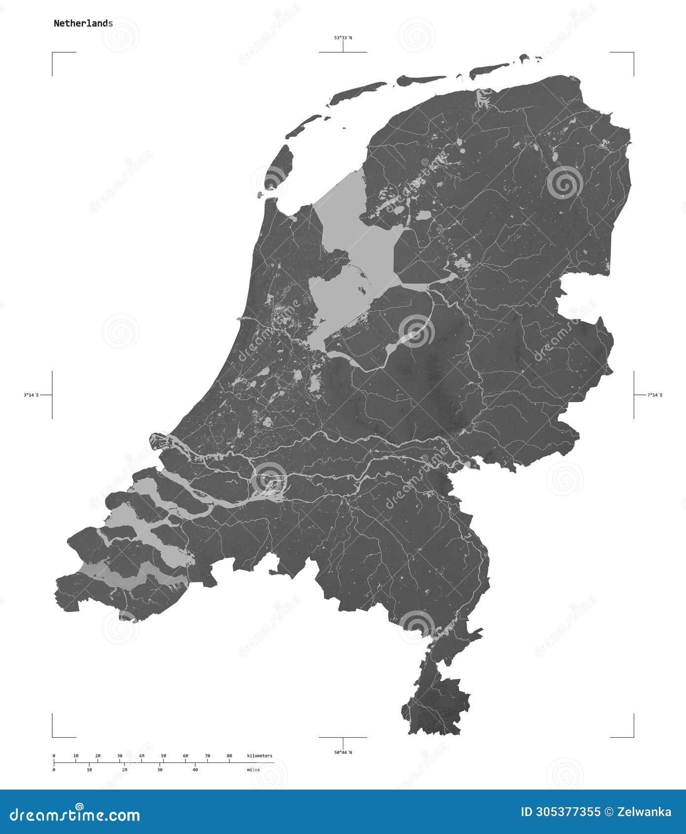 Netherlands Shape on White. Grayscale Stock Illustration - Illustration ...
