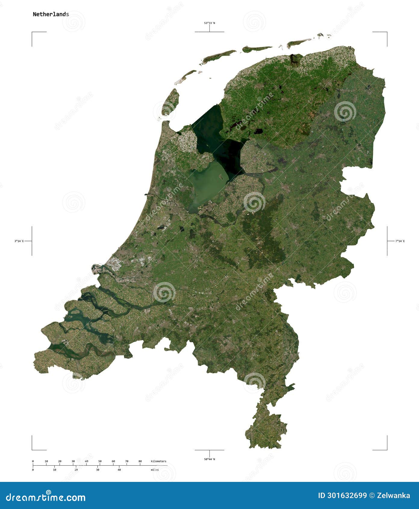 Netherlands Shape on White. Low-res Satellite Stock Illustration ...
