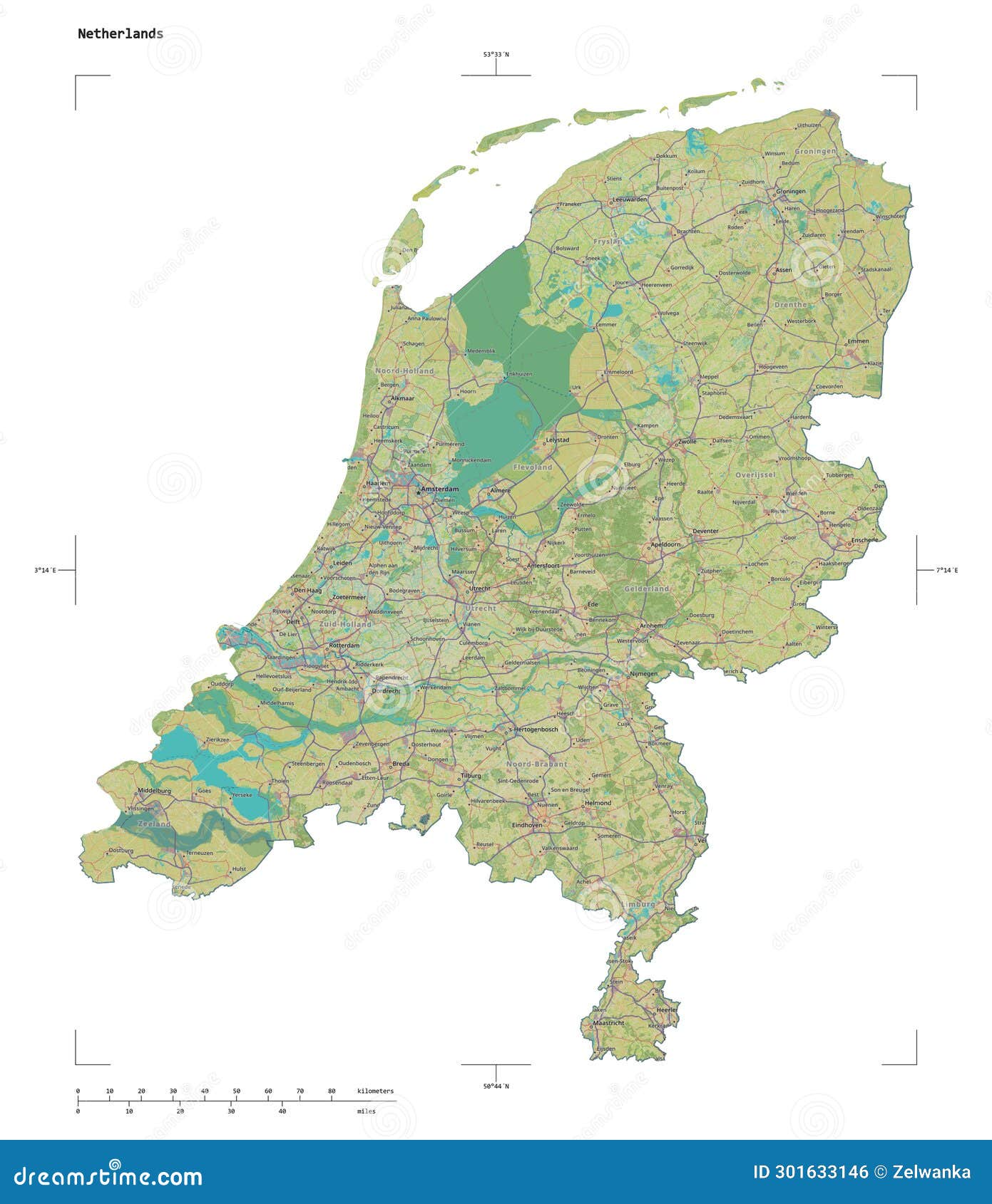 Netherlands Shape on White. Topo Humanitarian Stock Illustration ...