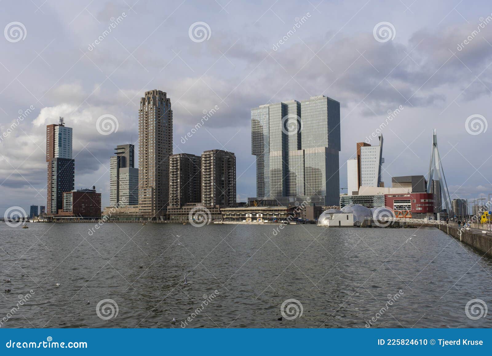 The Netherlands. Skyline of Rotterdam with Erasmus Bridge and Kop Van ...