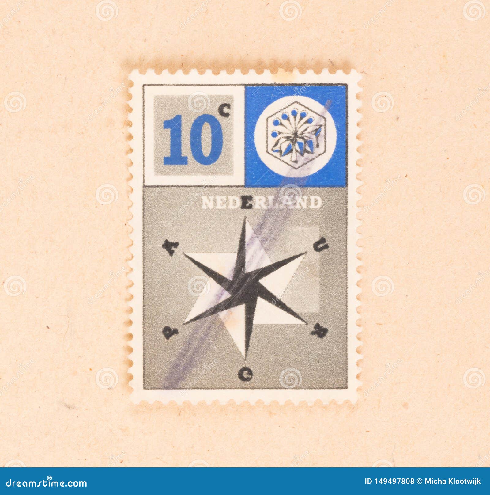 A Stamp Printed in the Netherlands Shows a Compass, Circa 1960 ...