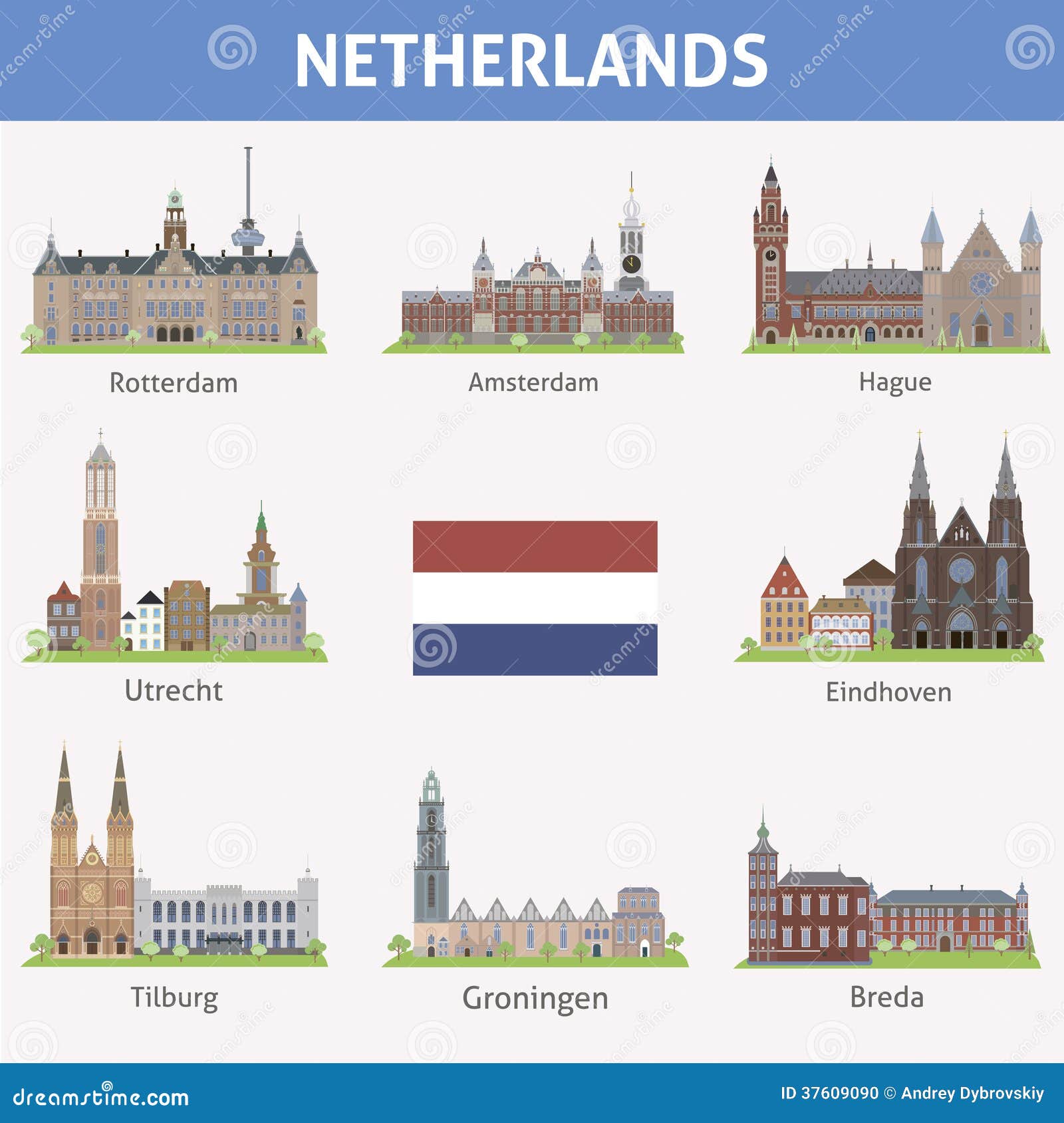 Netherlands. Symbols of Cities Stock Vector - Illustration of scene ...