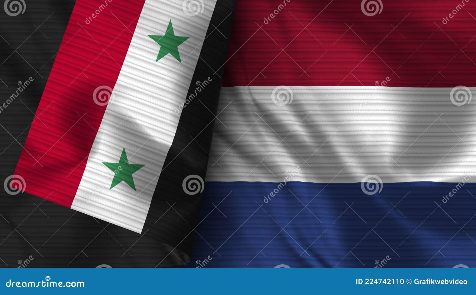 Netherlands and Syria Realistic Flag â€“ Fabric Texture Illustration ...