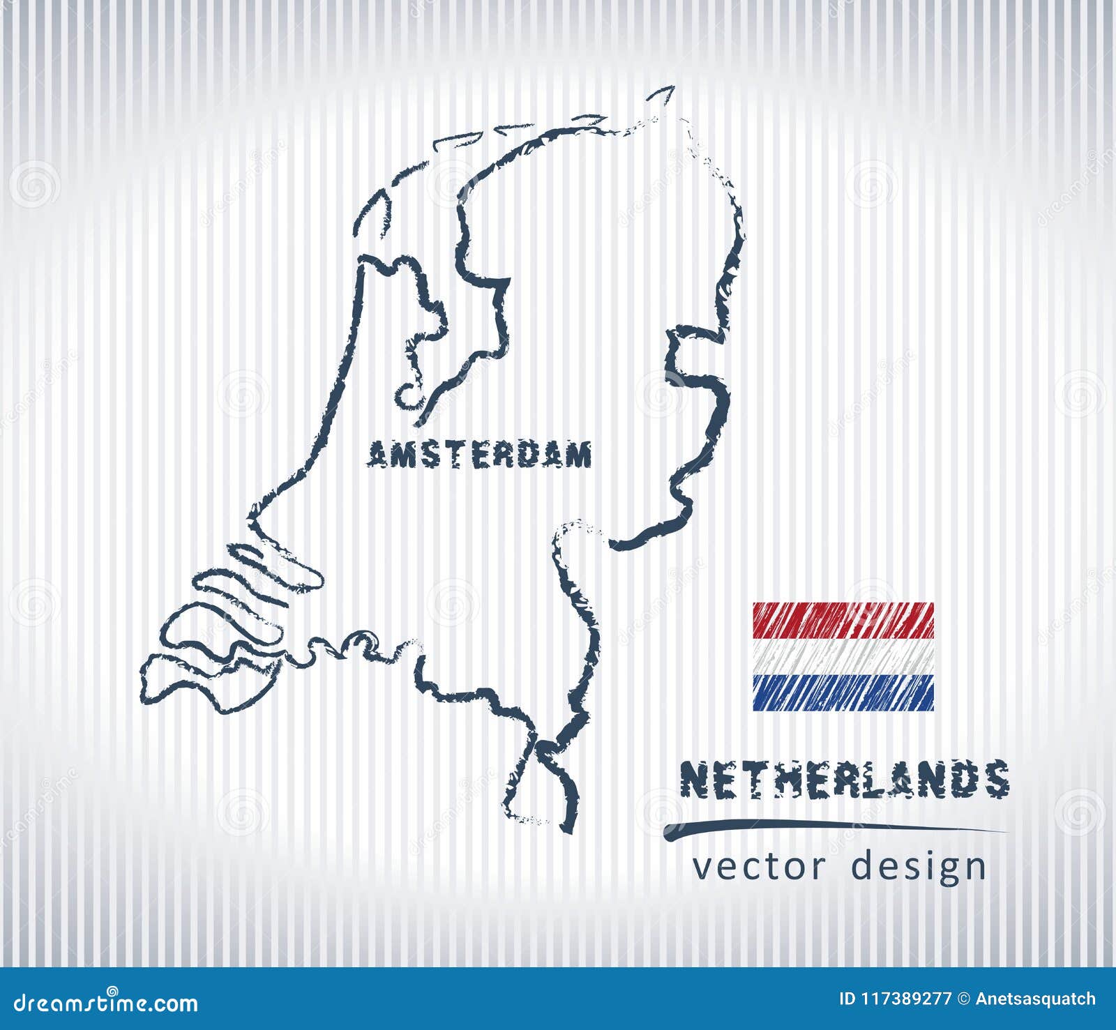 Netherlands Vector Chalk Drawing Map Isolated on a White Background ...