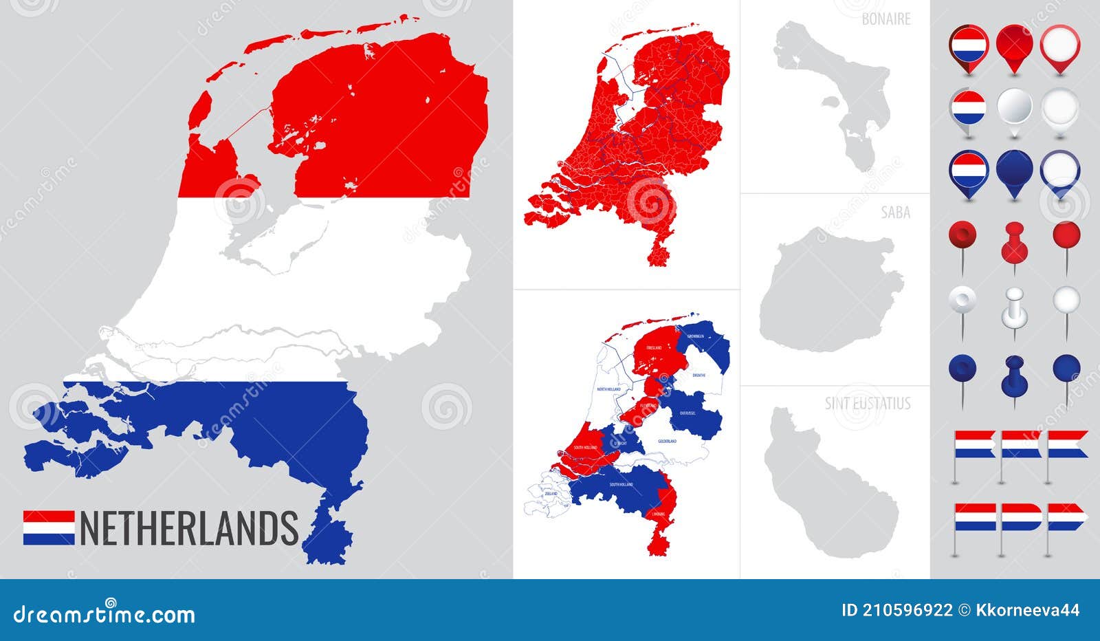 Netherlands Vector Map with Flag, Globe and Icons on White Background ...