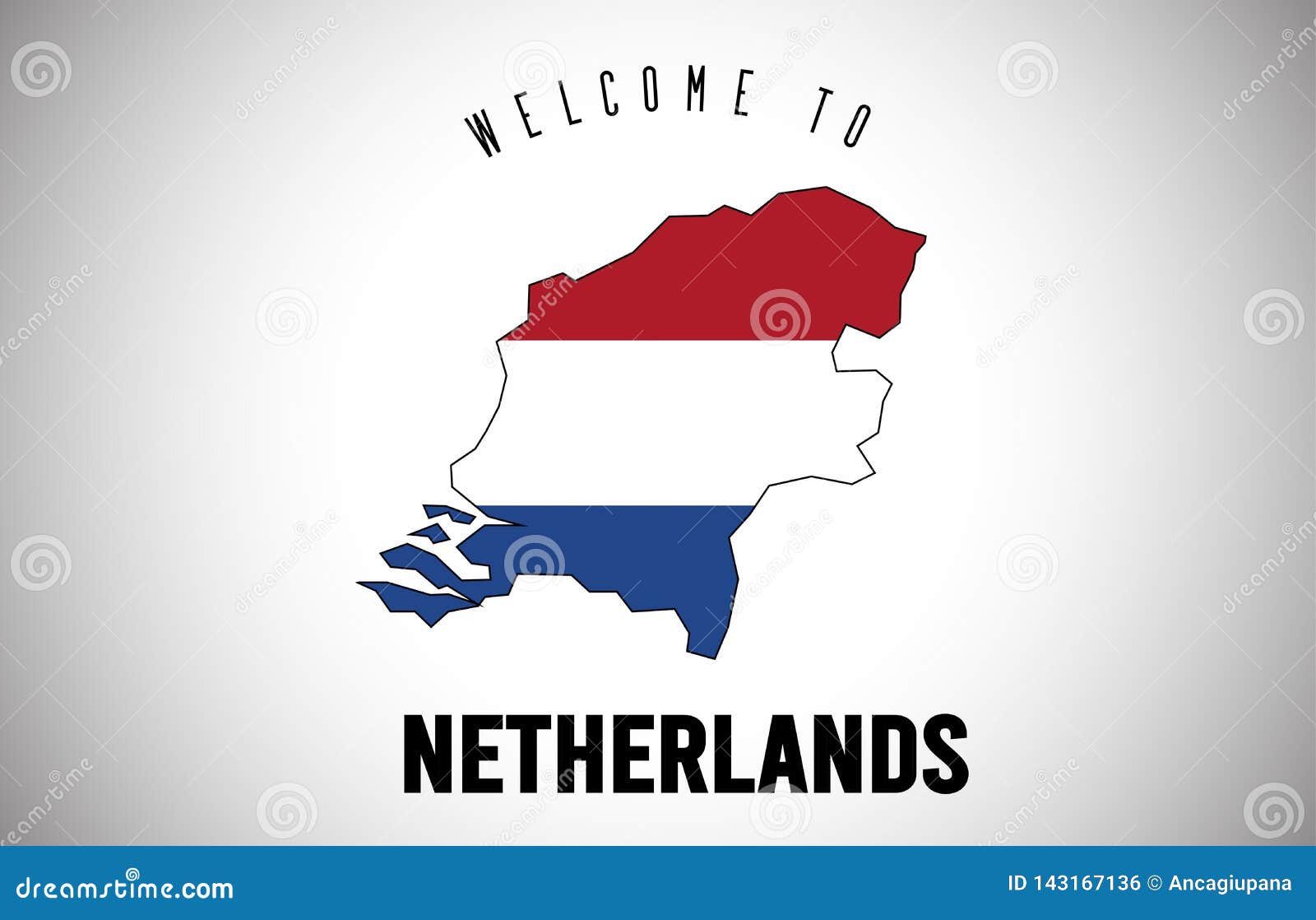 Netherlands Welcome To Text And Country Flag Inside Country Border Map