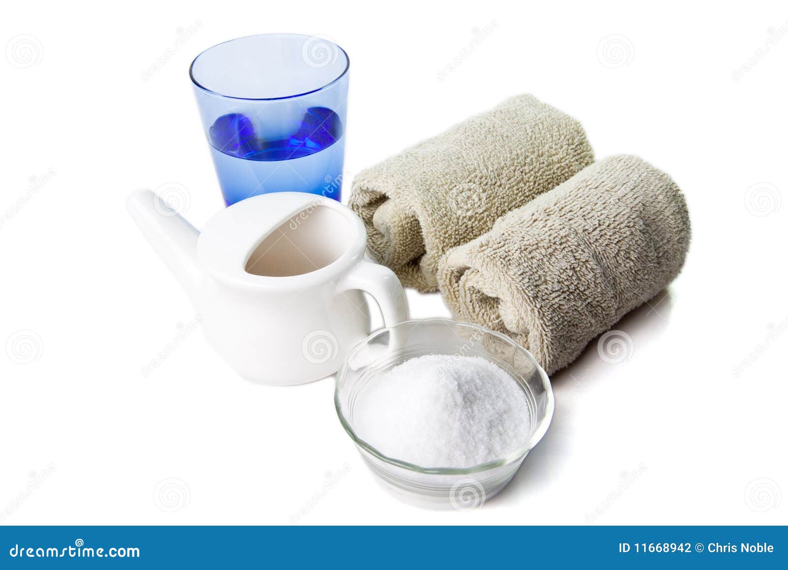 Neti Pot with Water, Salt and Towels Stock Photo - Image of towels ...