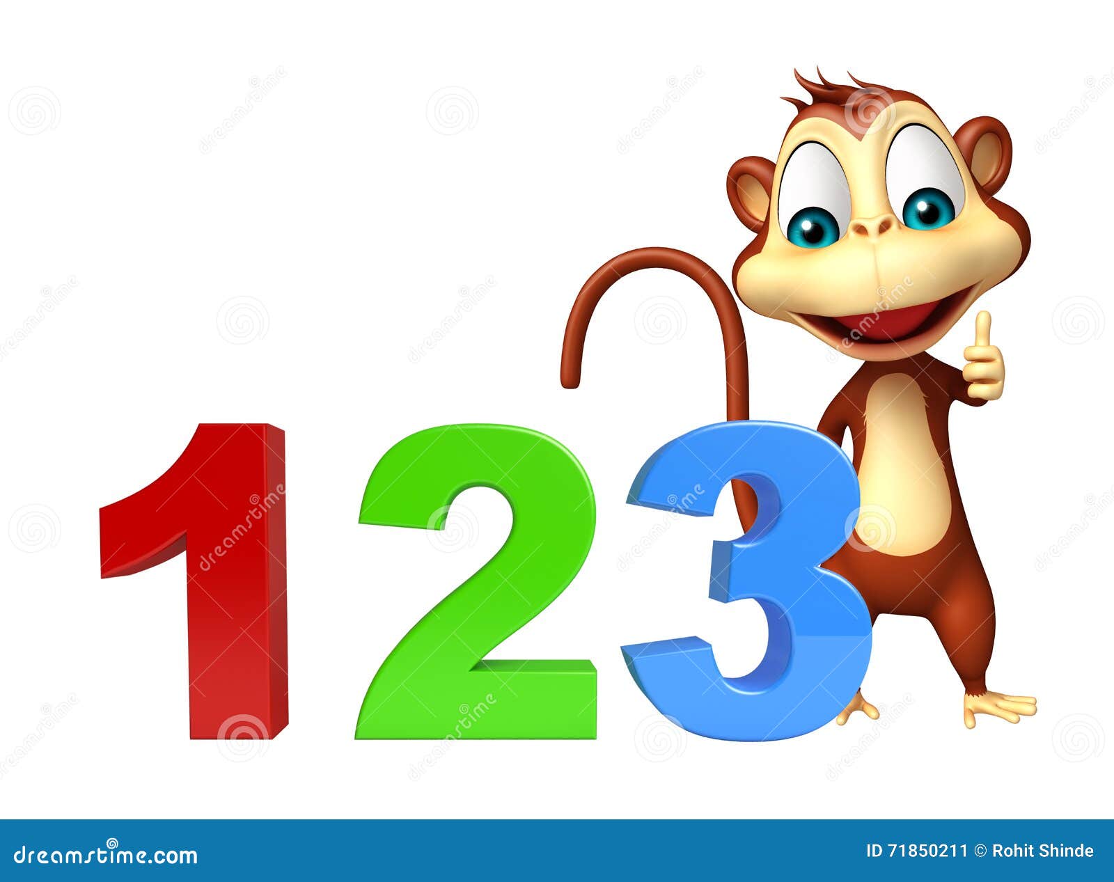 Nette Affezeichentrickfilm-figur Mit Zeichen 123 Stock Abbildung ...