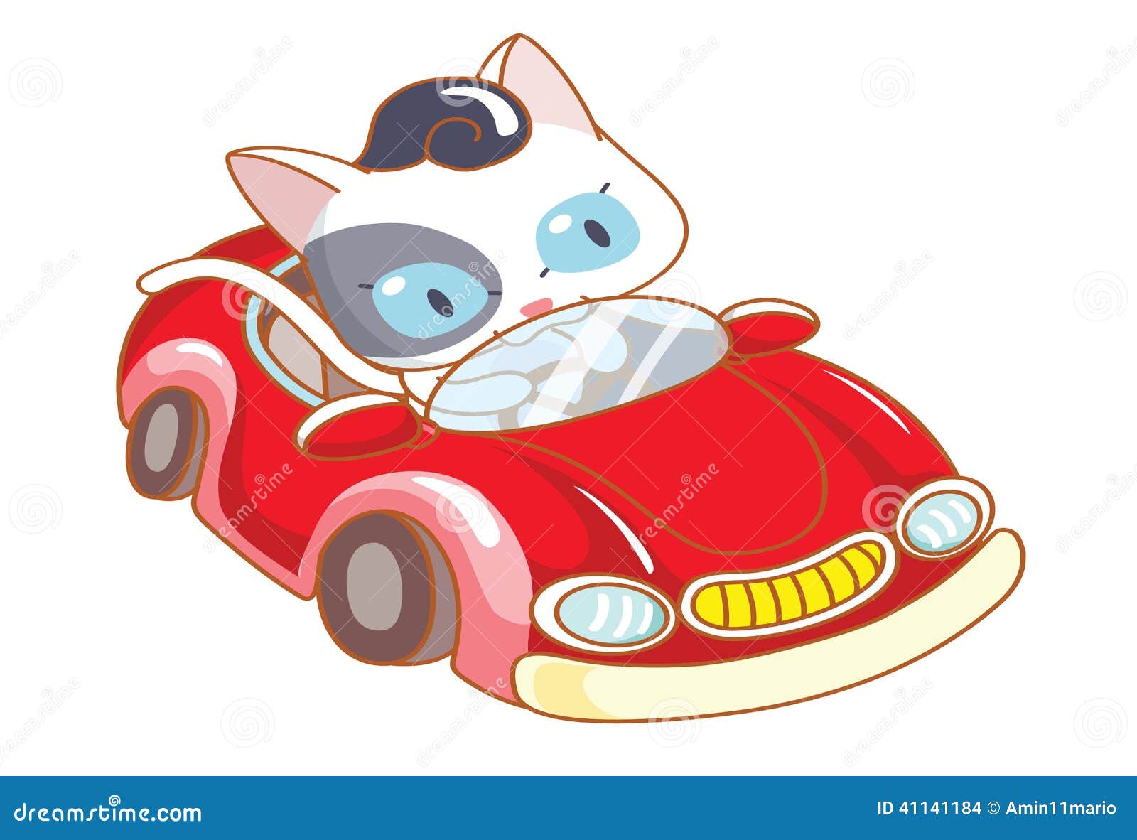 Nette Karikaturkatze, Die Ein Rotes Auto Reitet Stock Abbildung ...