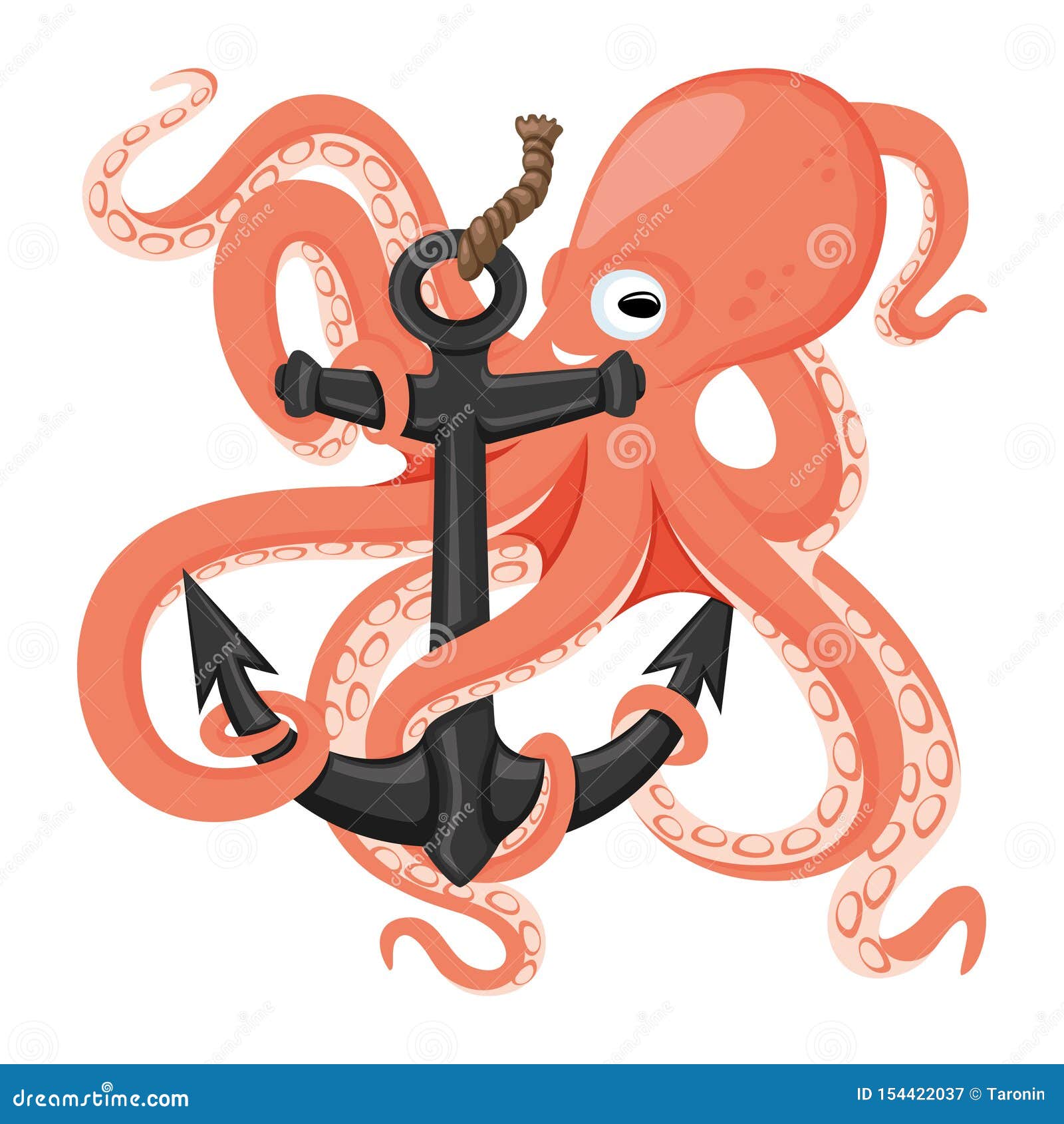 Nette Krake Mit Einem Anker Vektor Abbildung - Illustration von ...