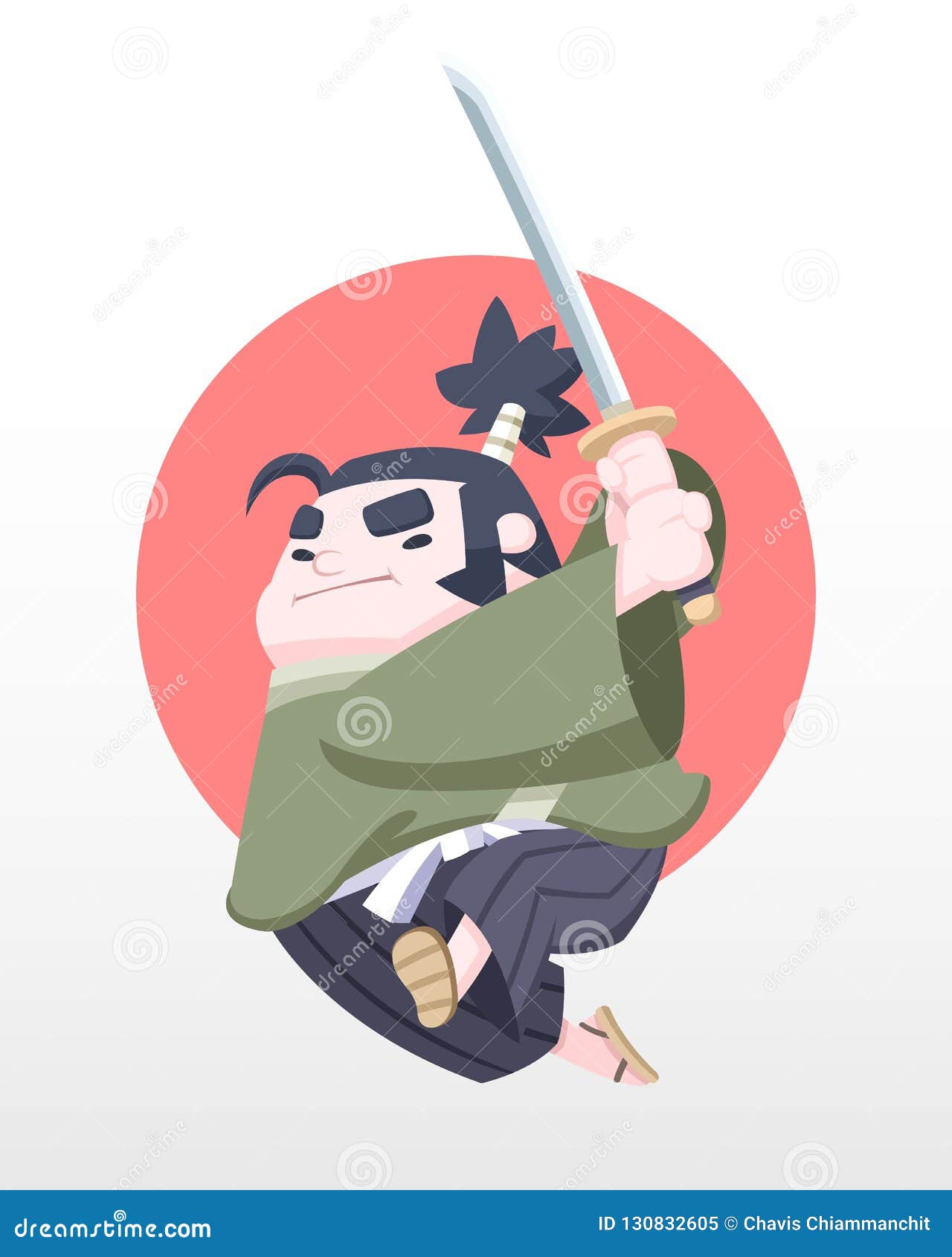 Netter Art-Japaner Chubby Samurai Vector Illustration Vektor Abbildung ...