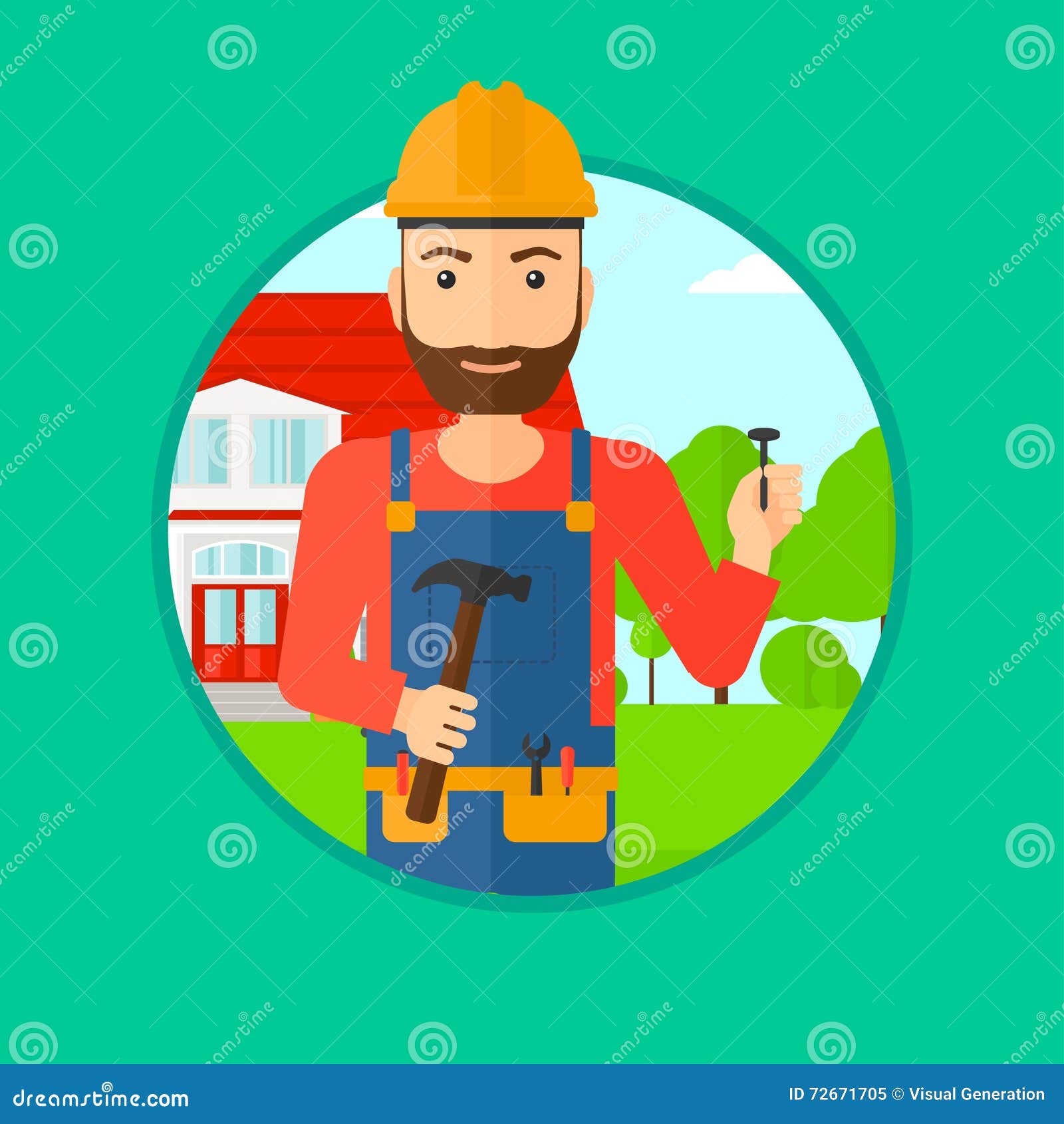 Netter Erbauer mit Hammer vektor abbildung. Illustration von hart ...