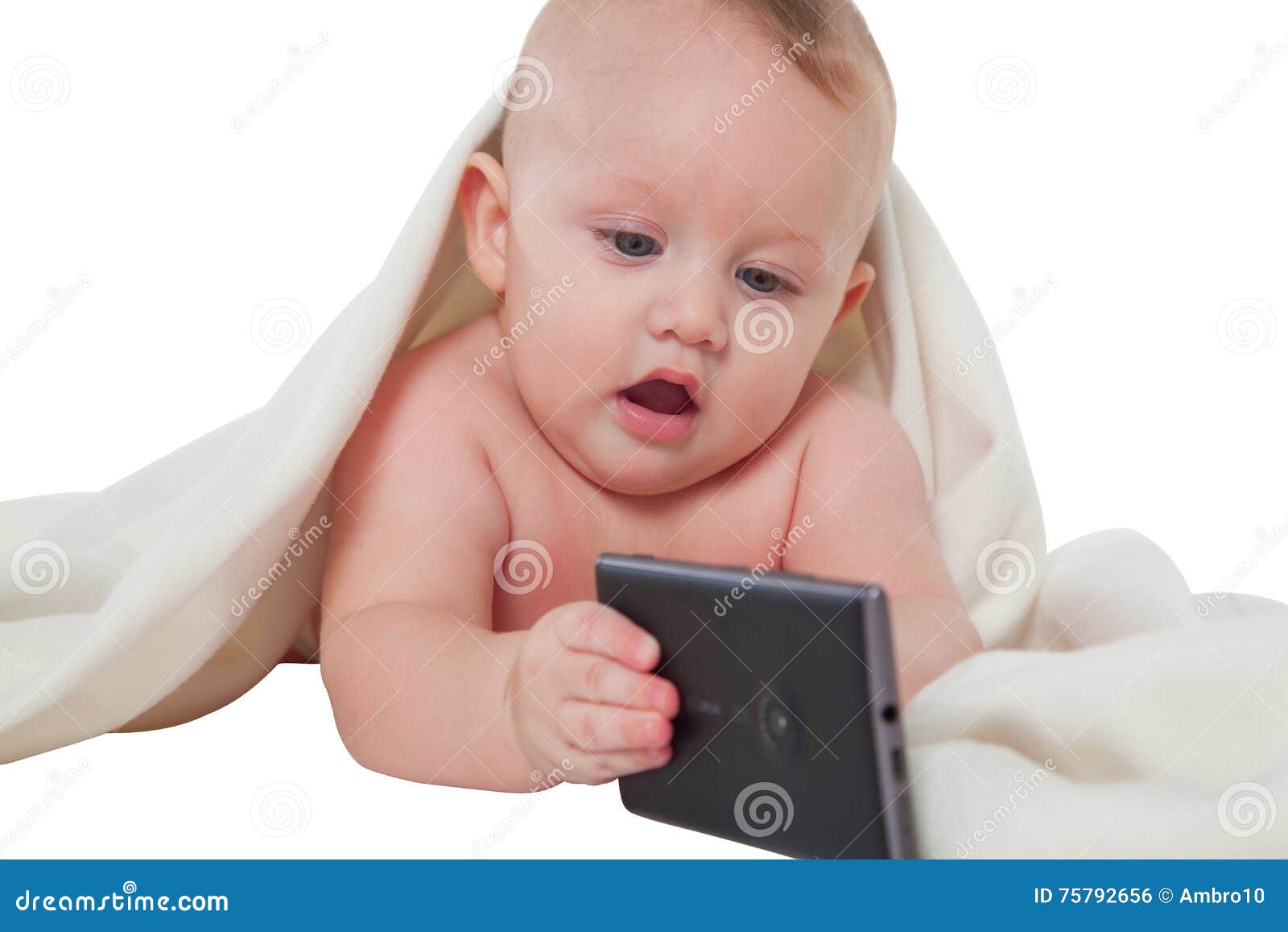 Nettes Baby, Das Mit Handy Spielt Stockfoto - Bild von lernen ...