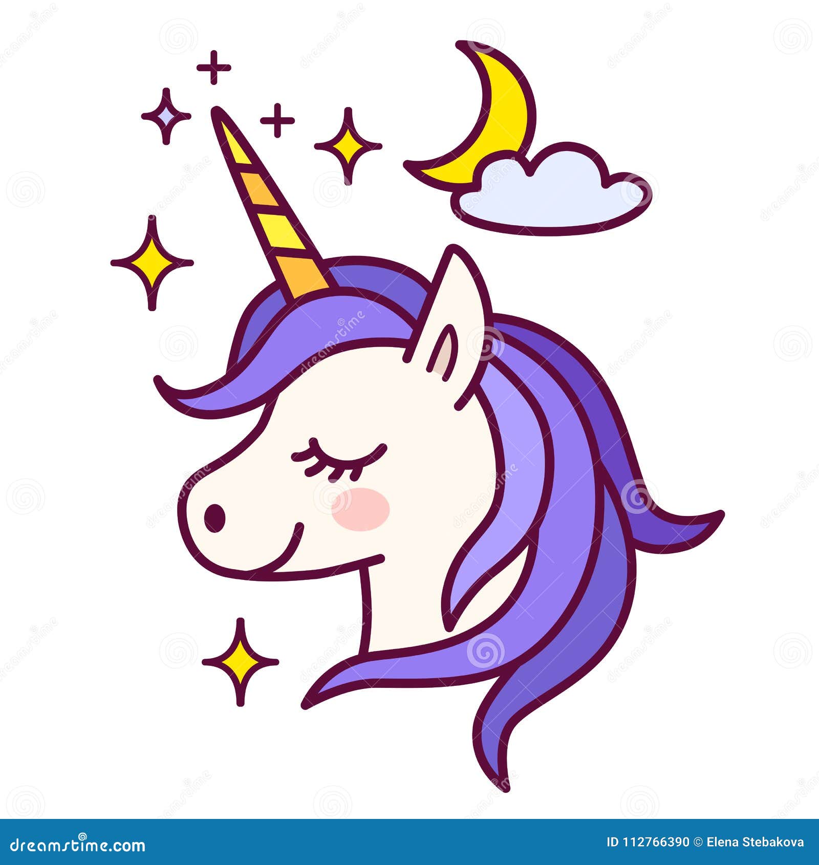 Nettes Einhorn Mit Scheinen Und Mond Vector Illustration Einfach Stock ...