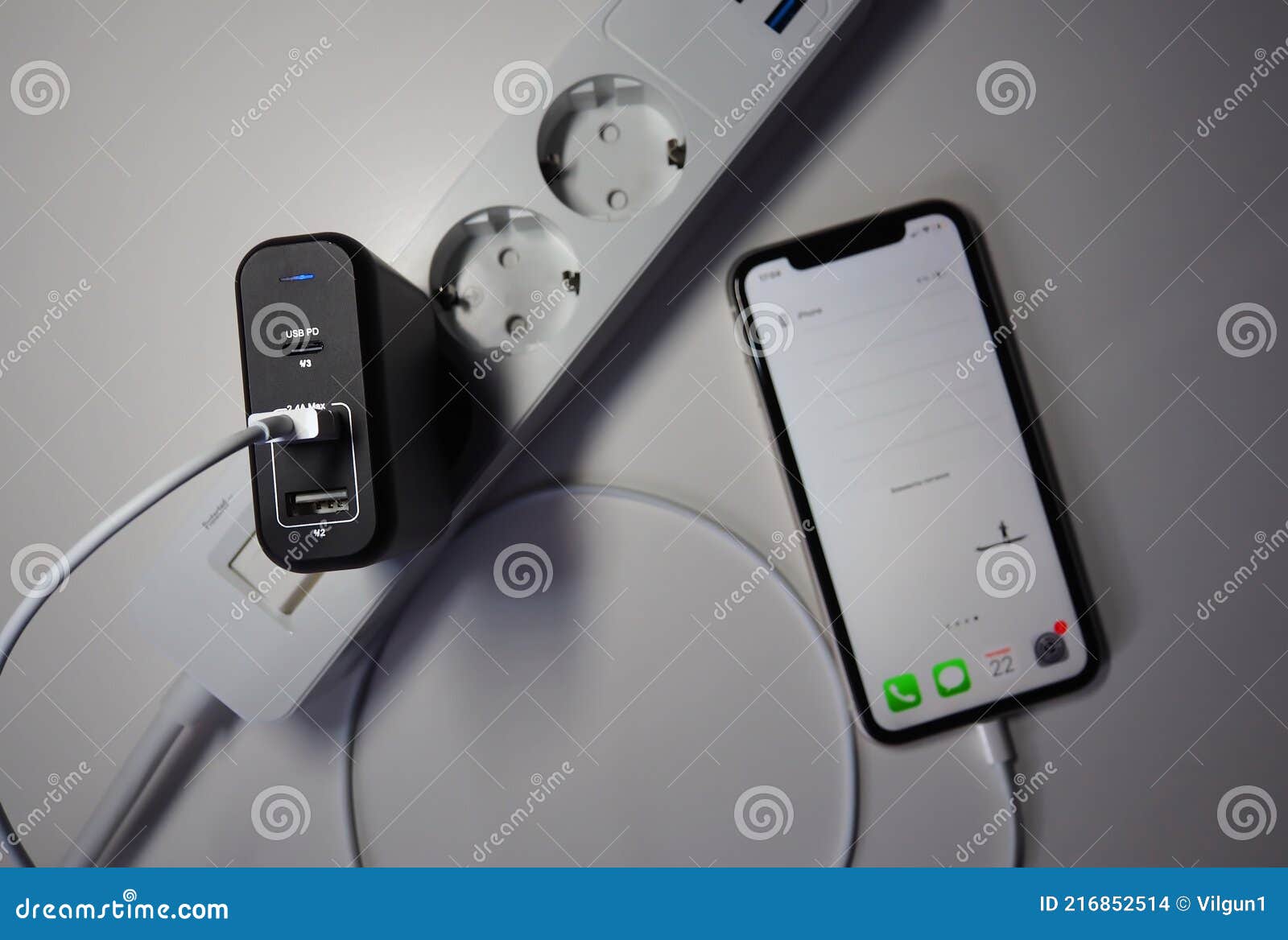 Charging Your Phone On The Bus. Connecting The Phone With Wires To ...