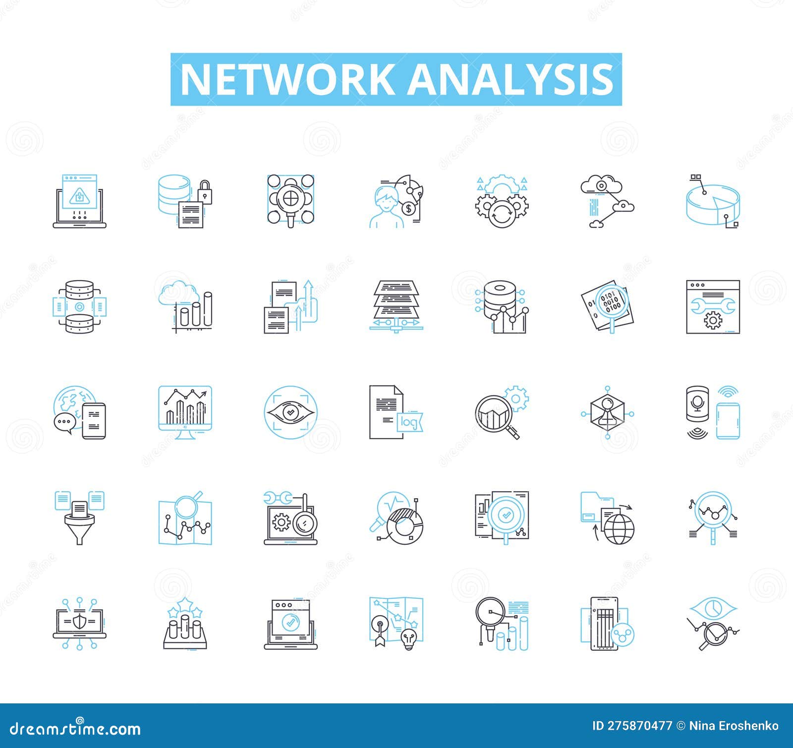 Network Analysis Linear Icons Set. Graph, Nodes, Edges, Centrality ...