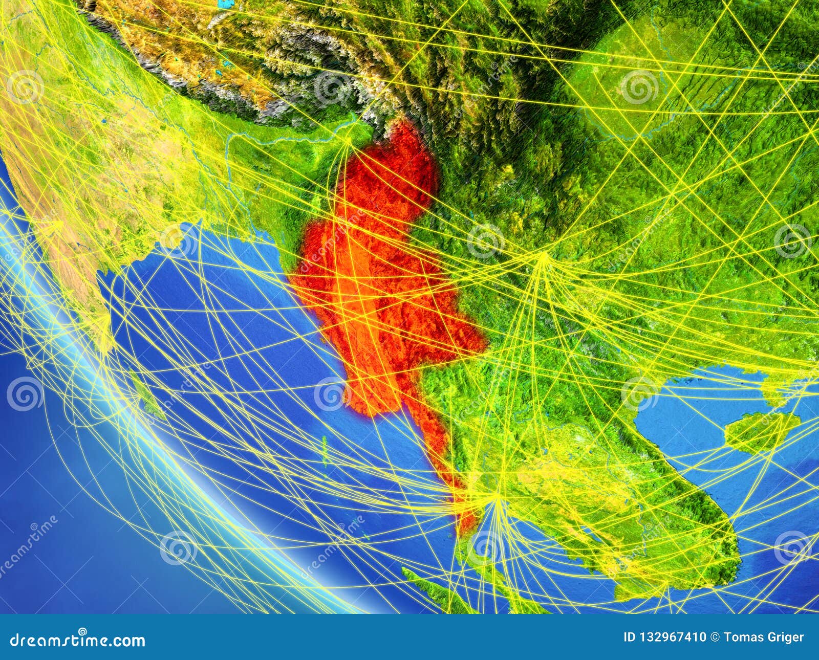 Network Around Myanmar from Space Stock Illustration - Illustration of ...