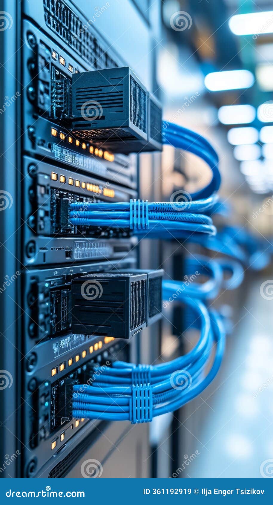 Network Attached Storage, Server Rack with Fiber Optic Cables, Modern ...