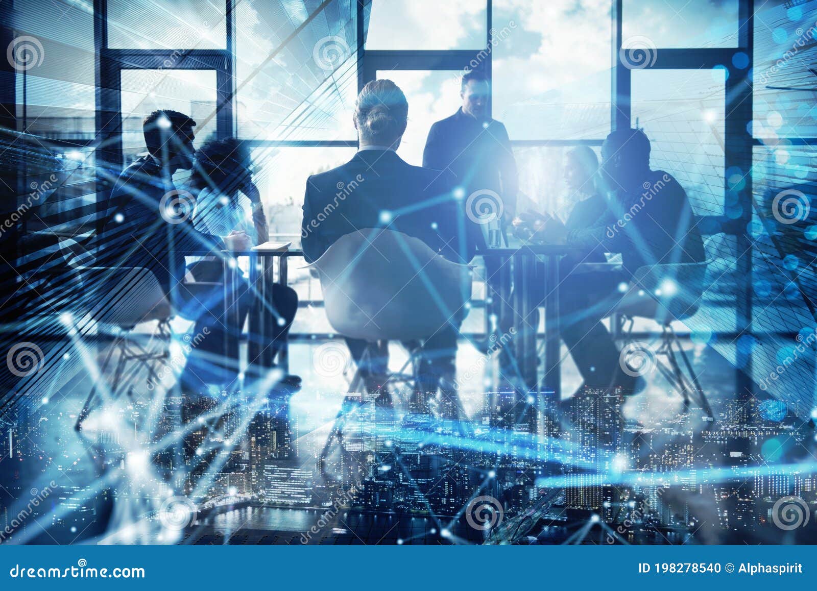 Network Background Concept with Business People Silhouette Working in ...