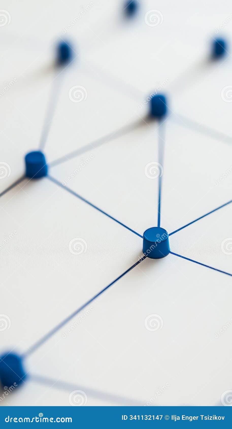 Network of Blue Dots and Lines on White Background, Representing ...