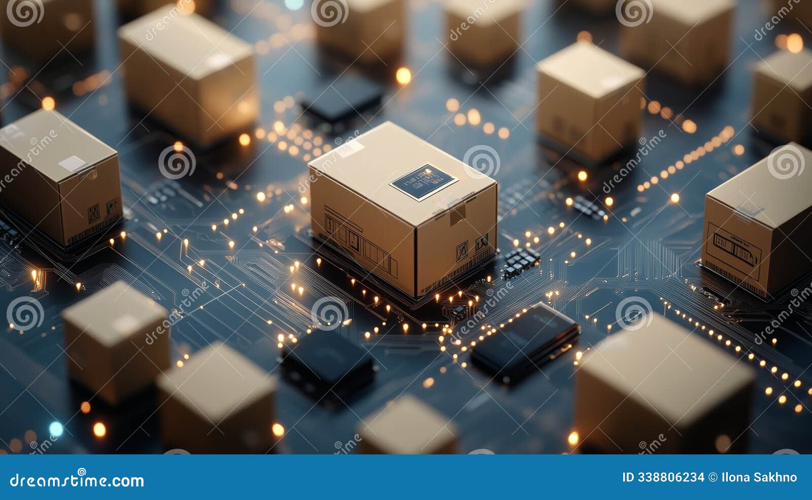 Network of Boxes on Digital Circuit Board Stock Illustration ...