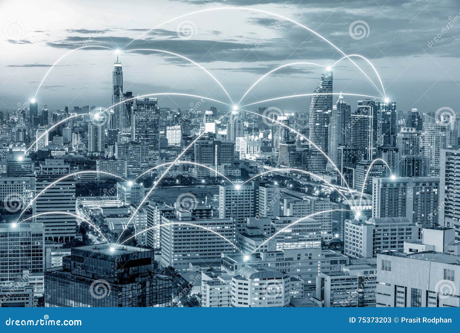 Network Business Conection System on Cityscape Background Stock Image ...